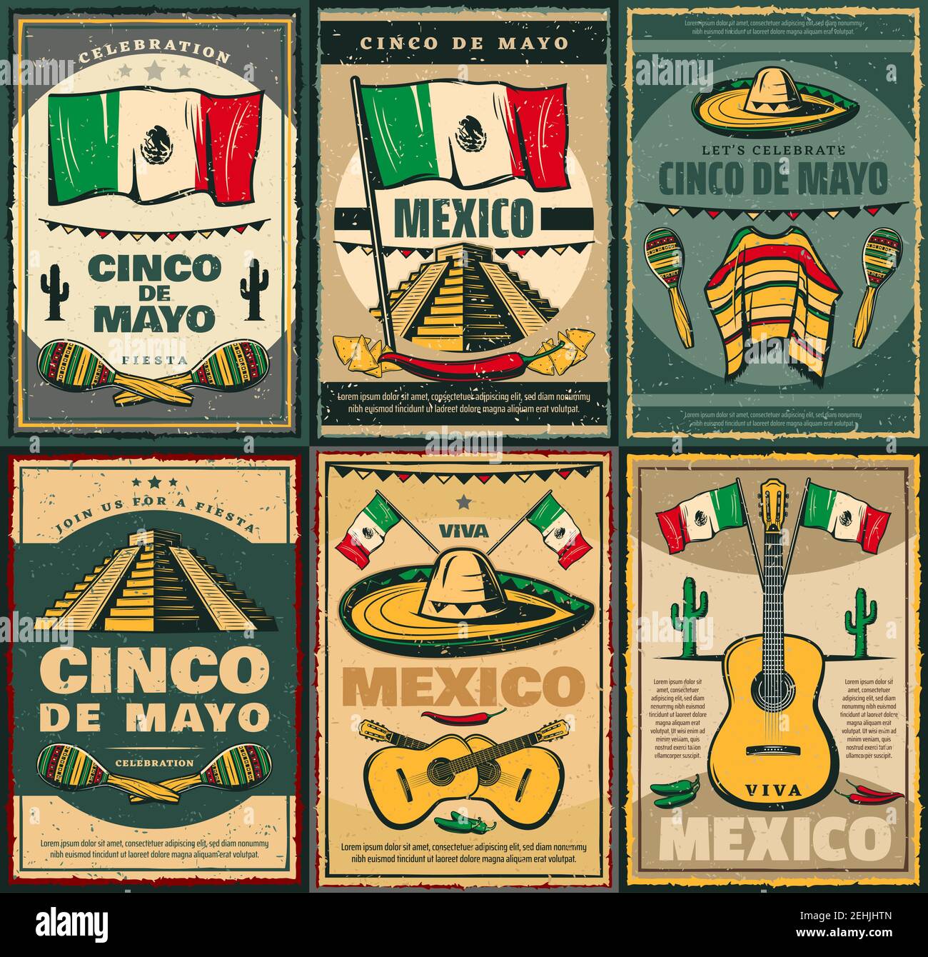Cinco de Mayo mexican holiday and Viva Mexico festive poster. Latin ...