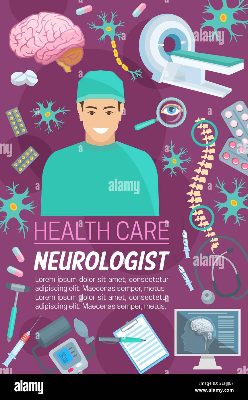 Neurology healthcare or neurologist clinic poster. Vector design of ...