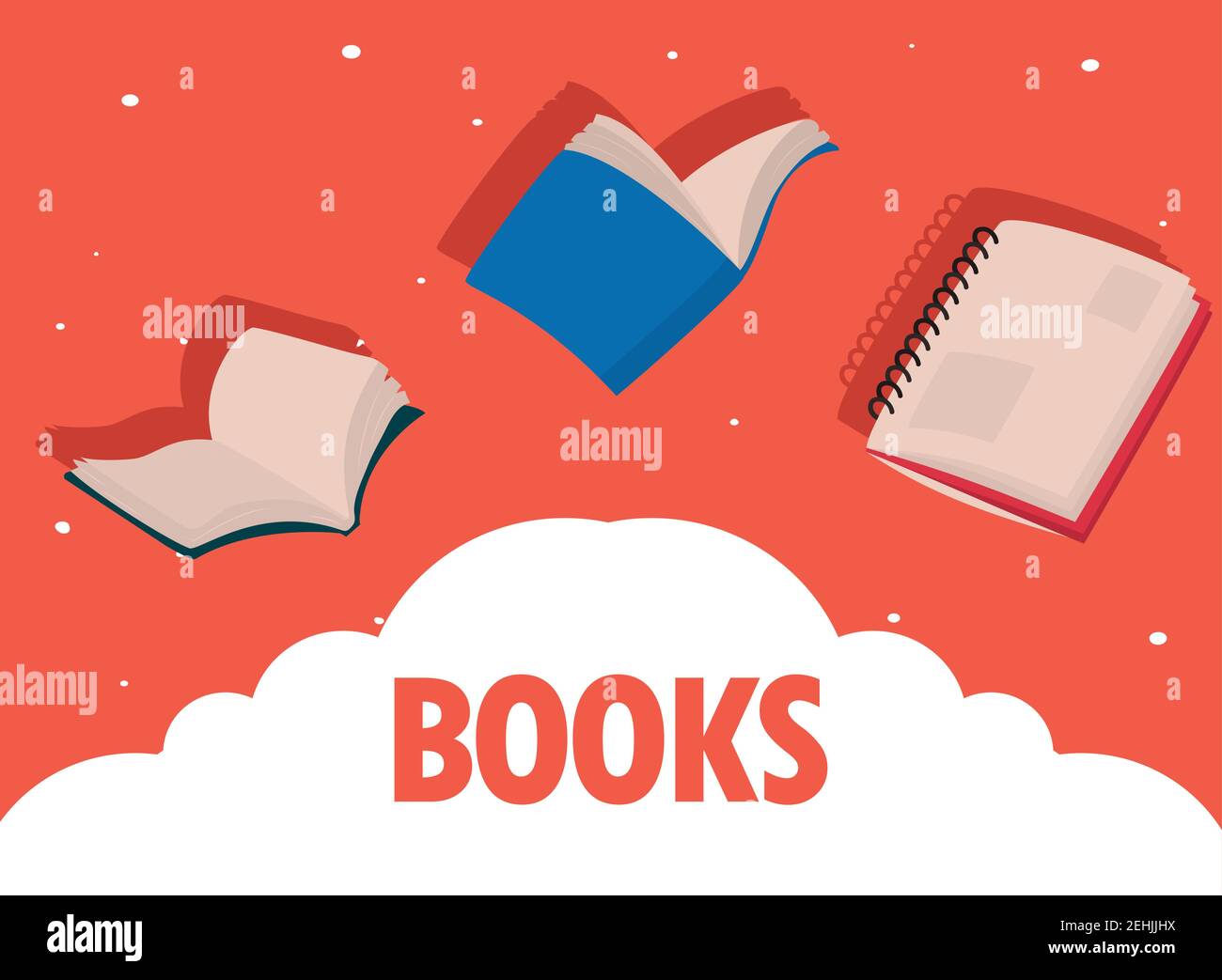books with cloud on red background design, Education literature and ...