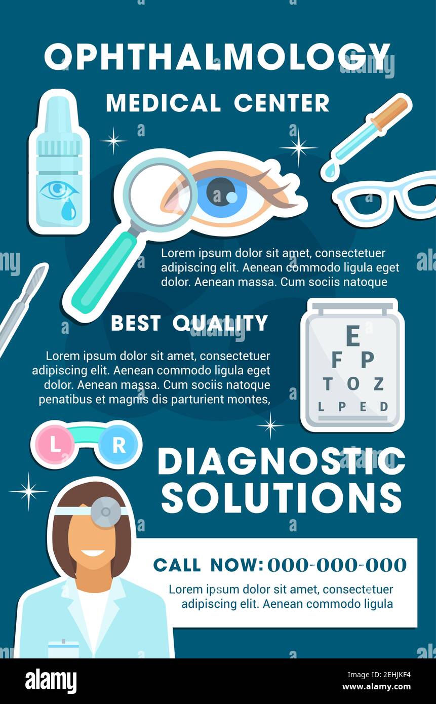 Ophthalmology medical center and diagnostic clinic banner. Human eye ...