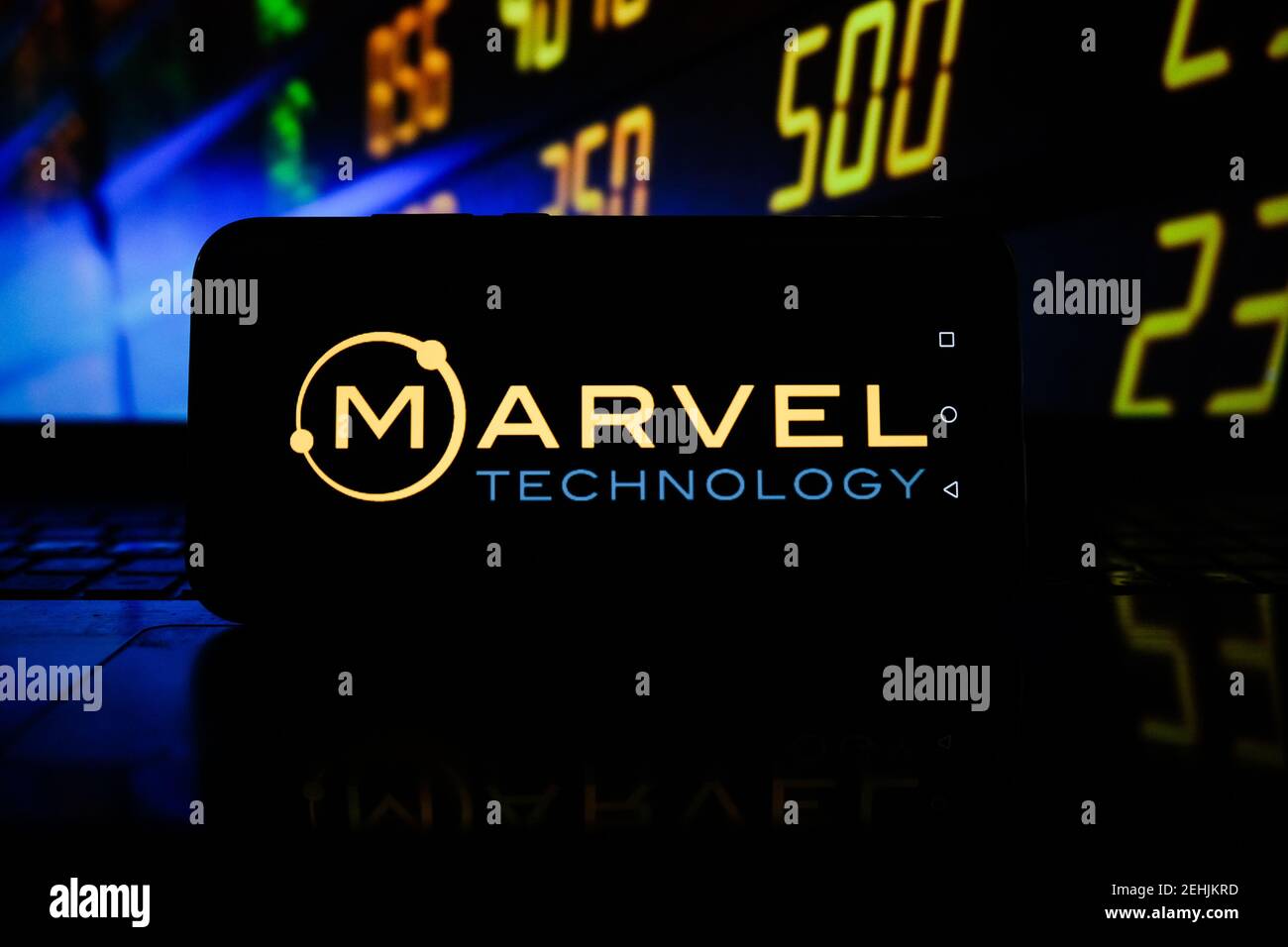 In this photo illustration a Marvel Technology Group logo seen ...