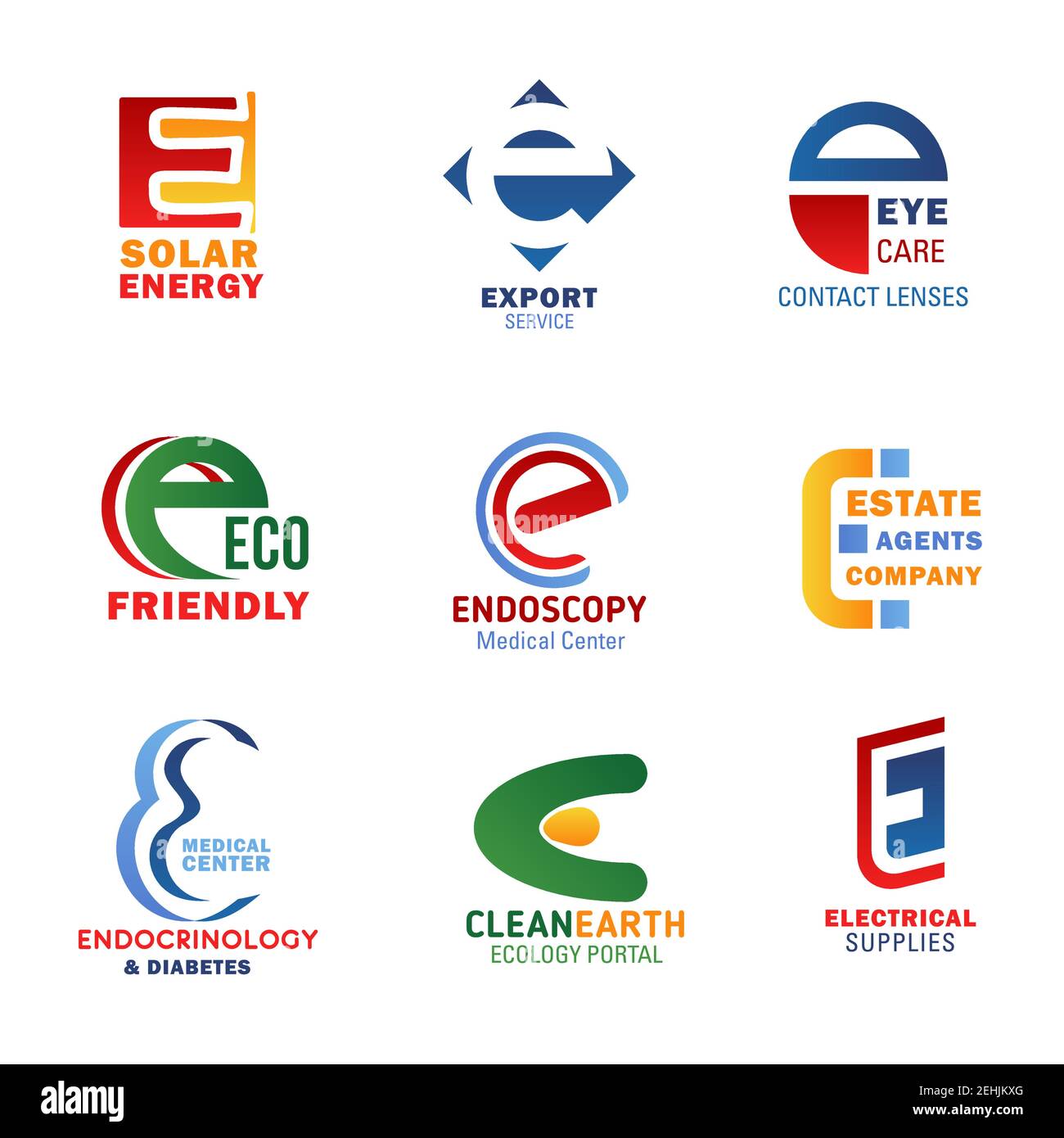 Letter E icons for company corporate identity in technology, medicine ...