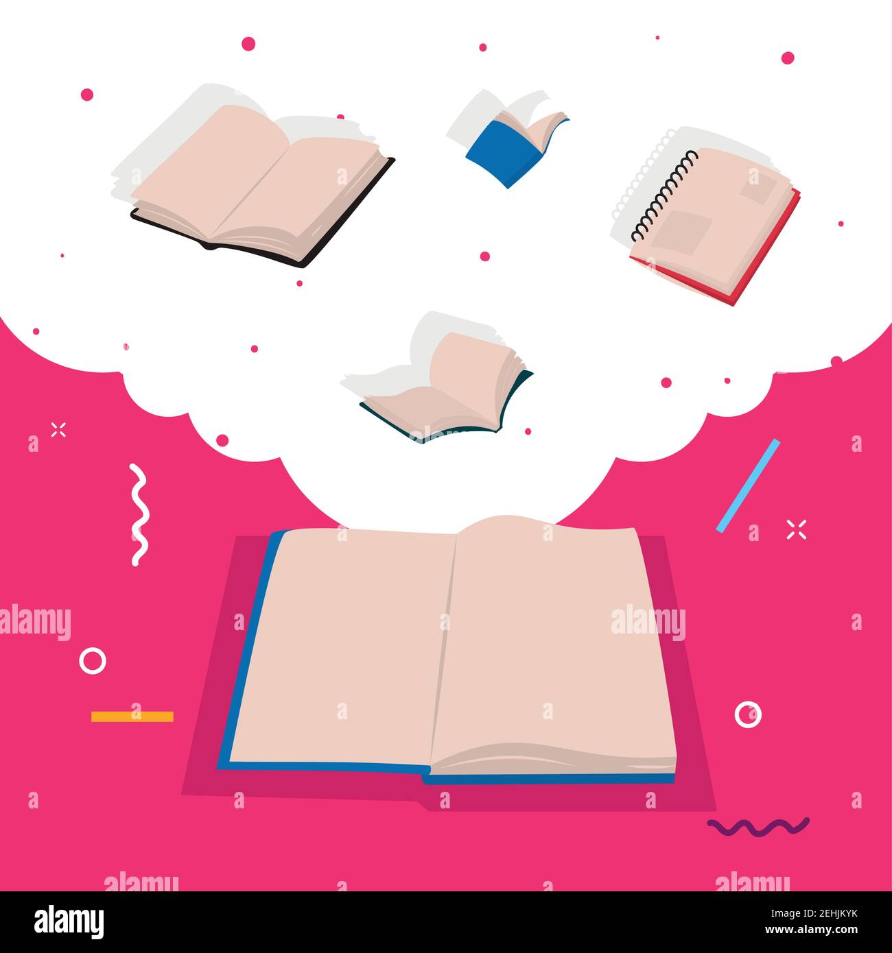 books at cloud on pink background design, Education literature and read ...