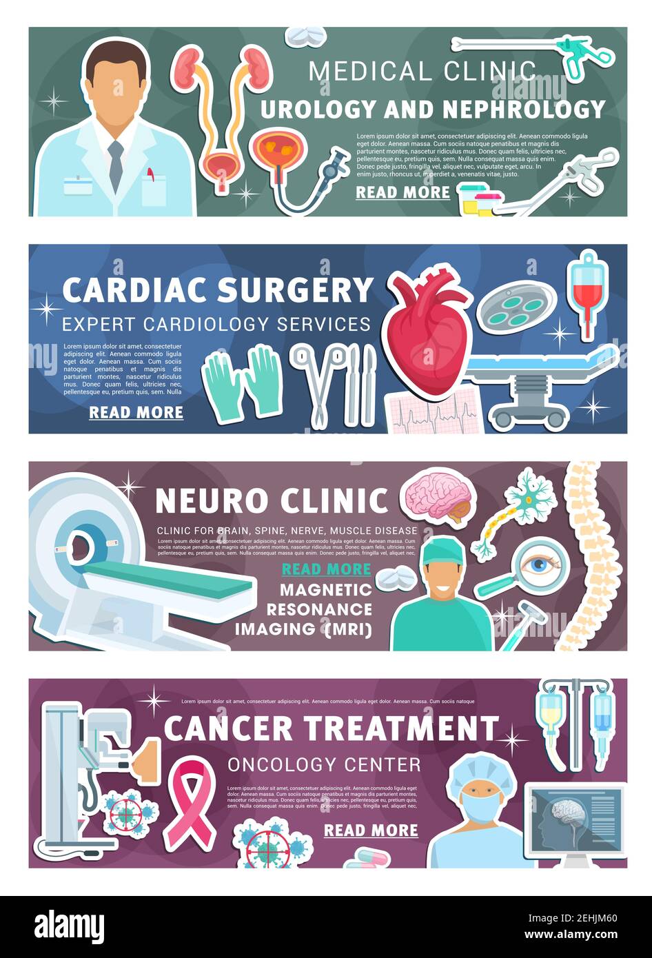 Cardiology, neurology or urology and cancer healthcare medicine banner ...