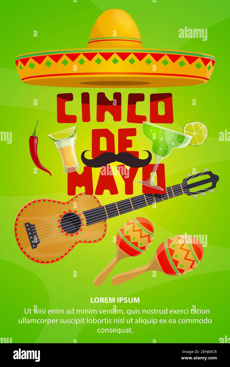 Cinco de Mayo greeting banner with mexican holiday symbols. Fiesta ...