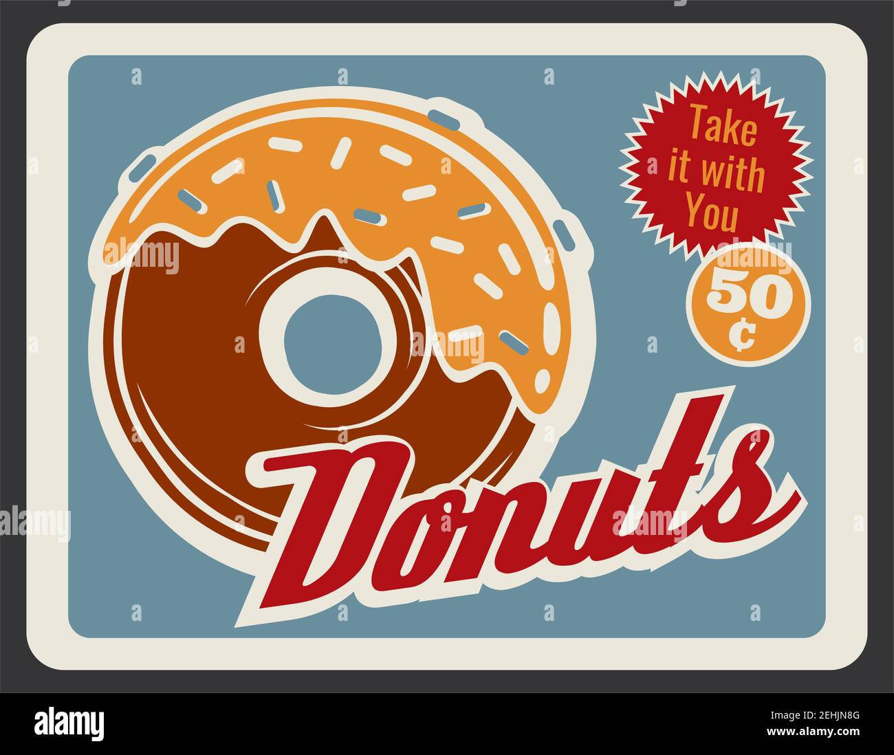 Donut retro grunge poster of bakery and fast food dessert. Sweet ...