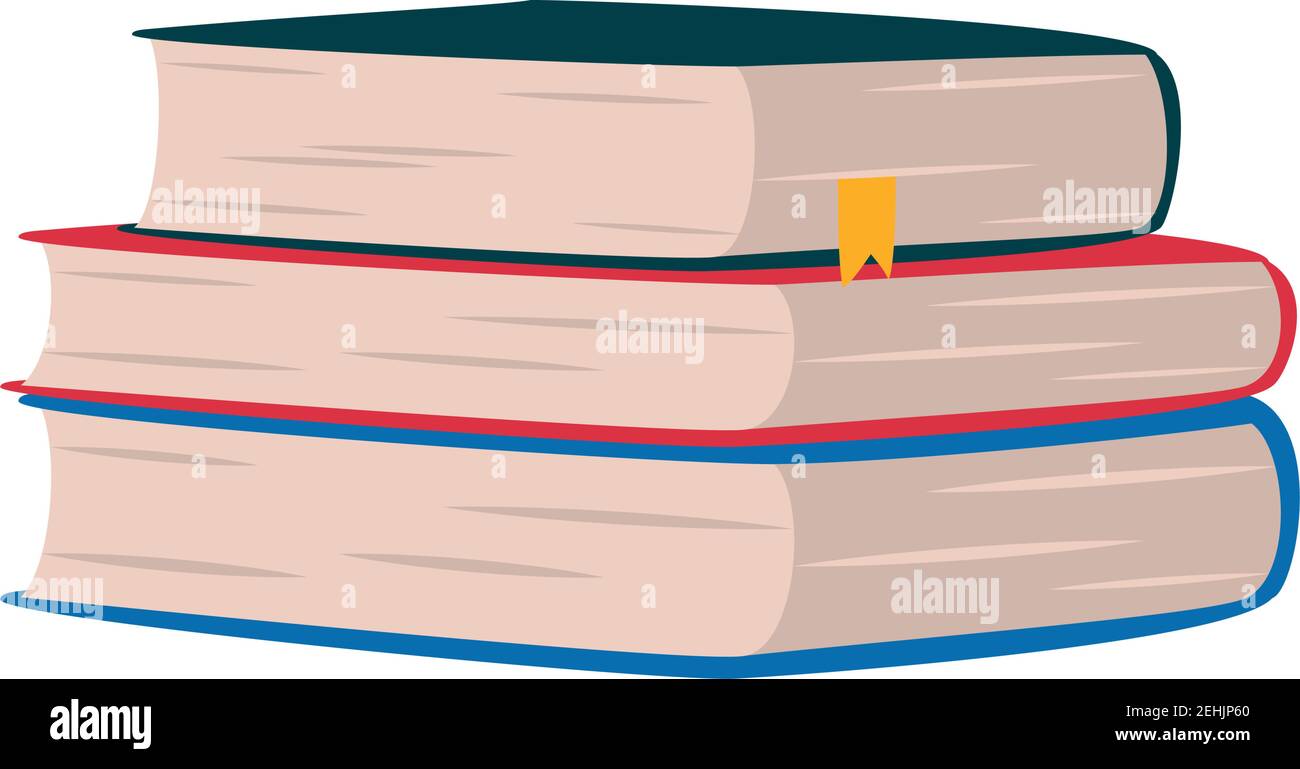 stack of books showing the pages over white background, flat style ...