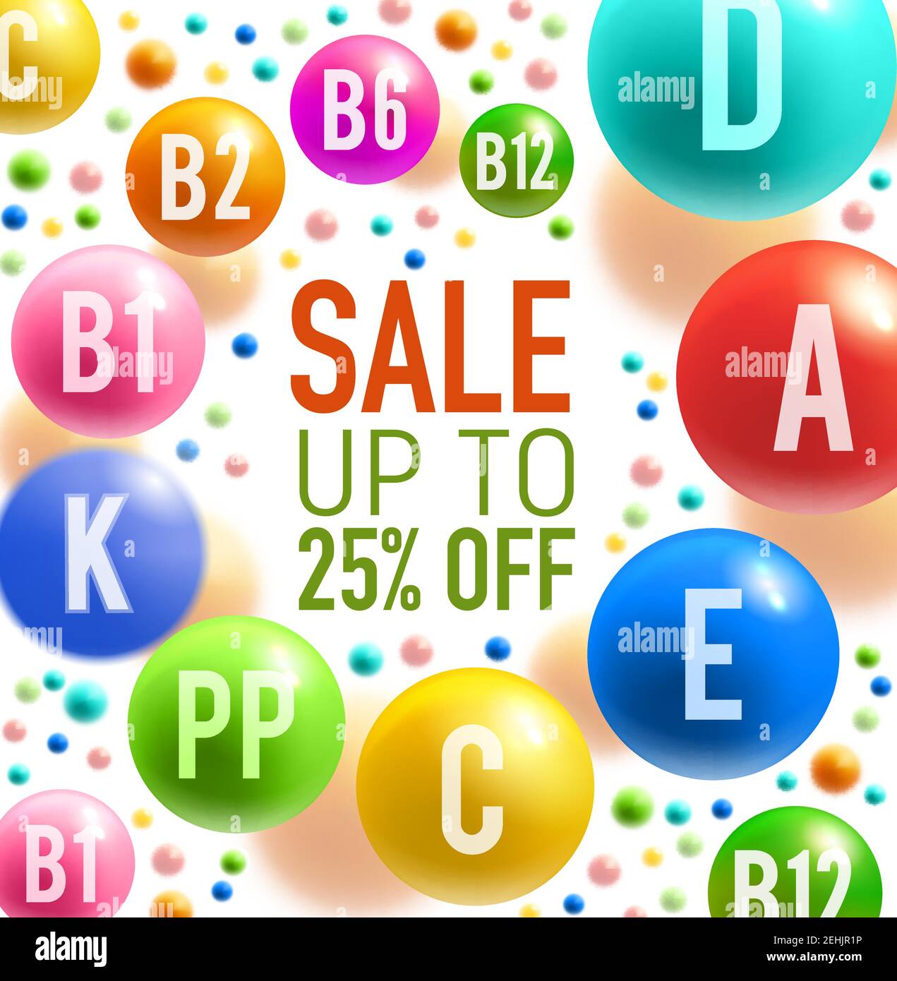 Vitamin complex sale offer banner with swirl of colorful multivitamin ...