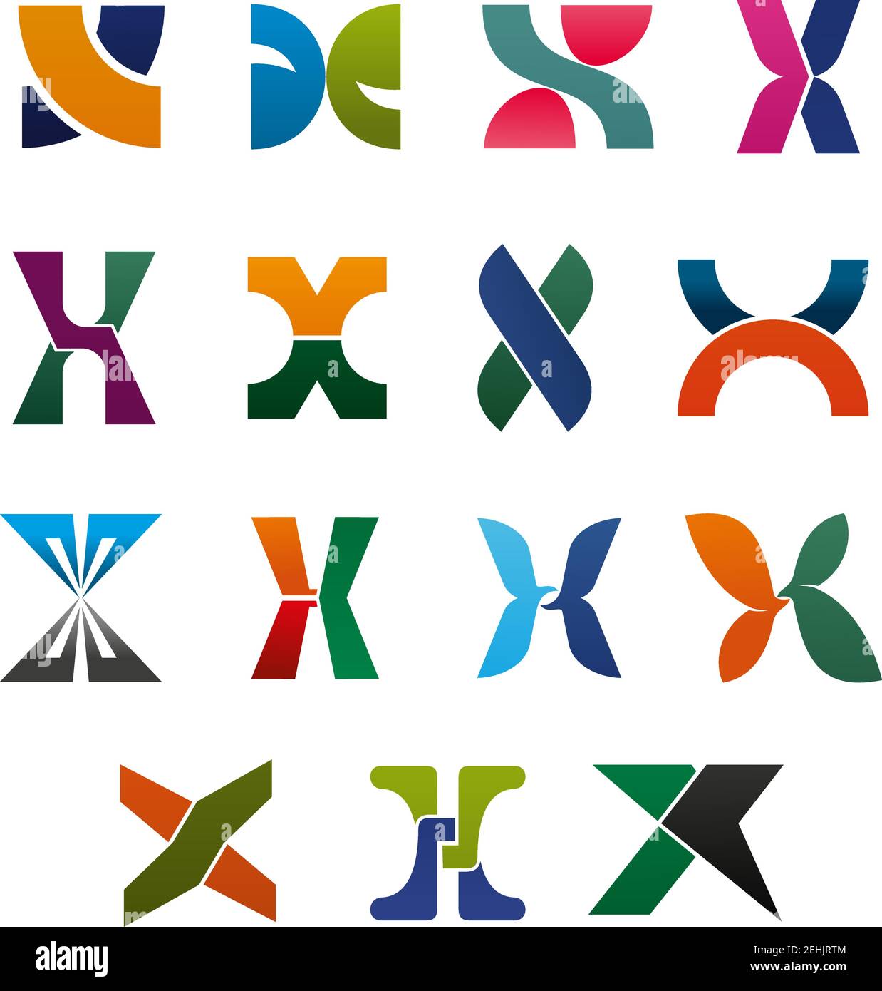 Alphabet letter X icons for corporate identity font design. Uppercase ...