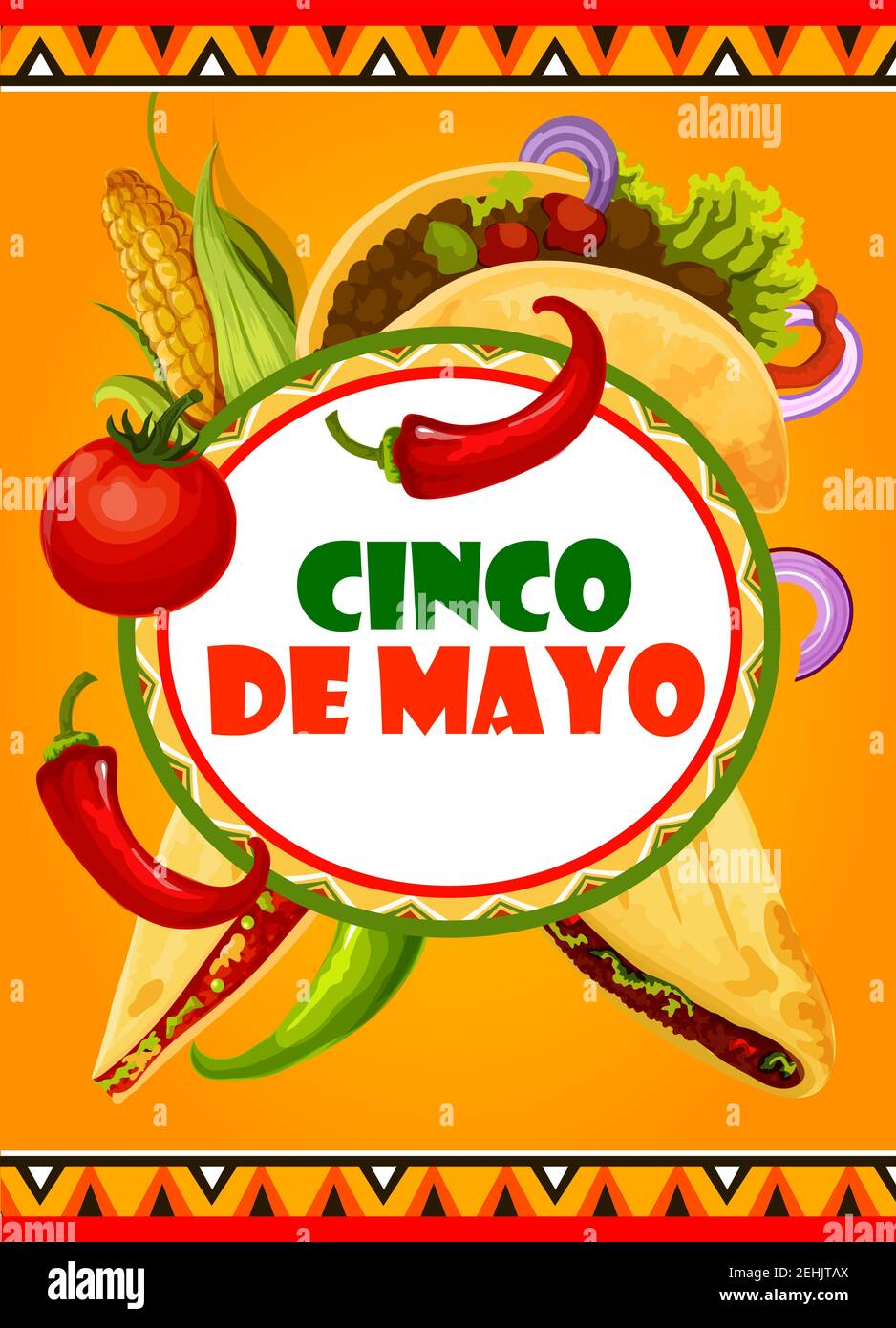 Cinco de Mayo Mexican holiday celebration greeting card of Mexico food ...