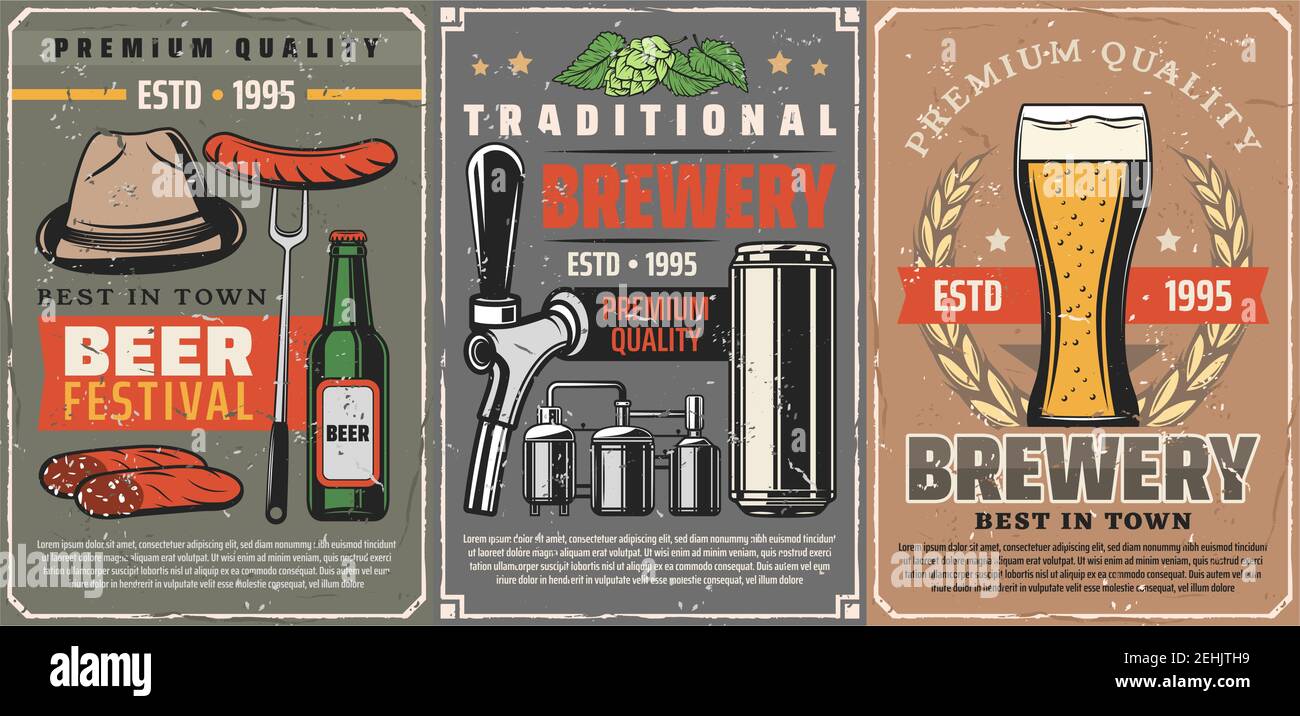 Vector beer alcohol drink in mug, bottle or can, tap and sausage on ...