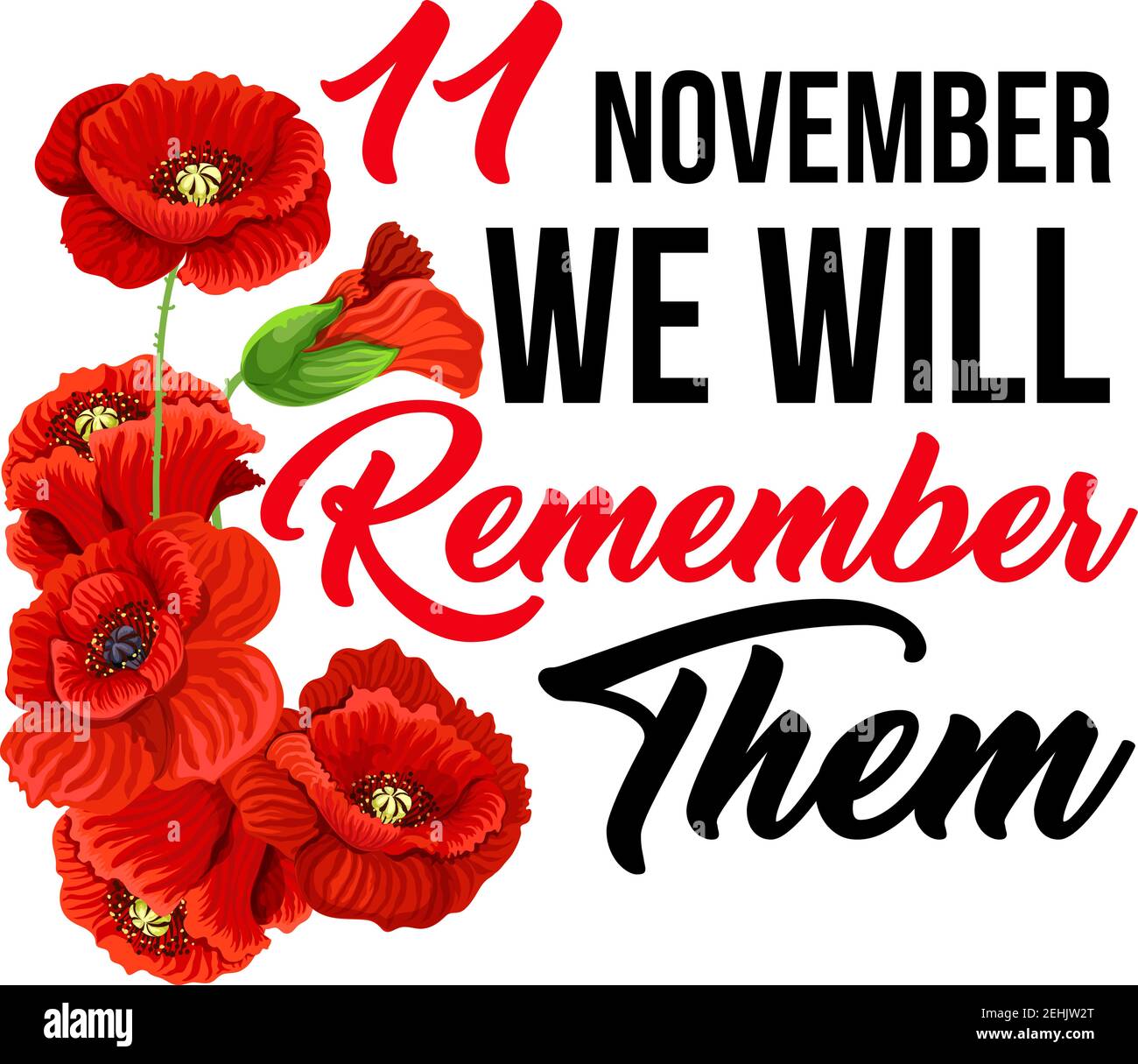 11 November Poppy Day icons for Remembrance day greeting card. Vector ...