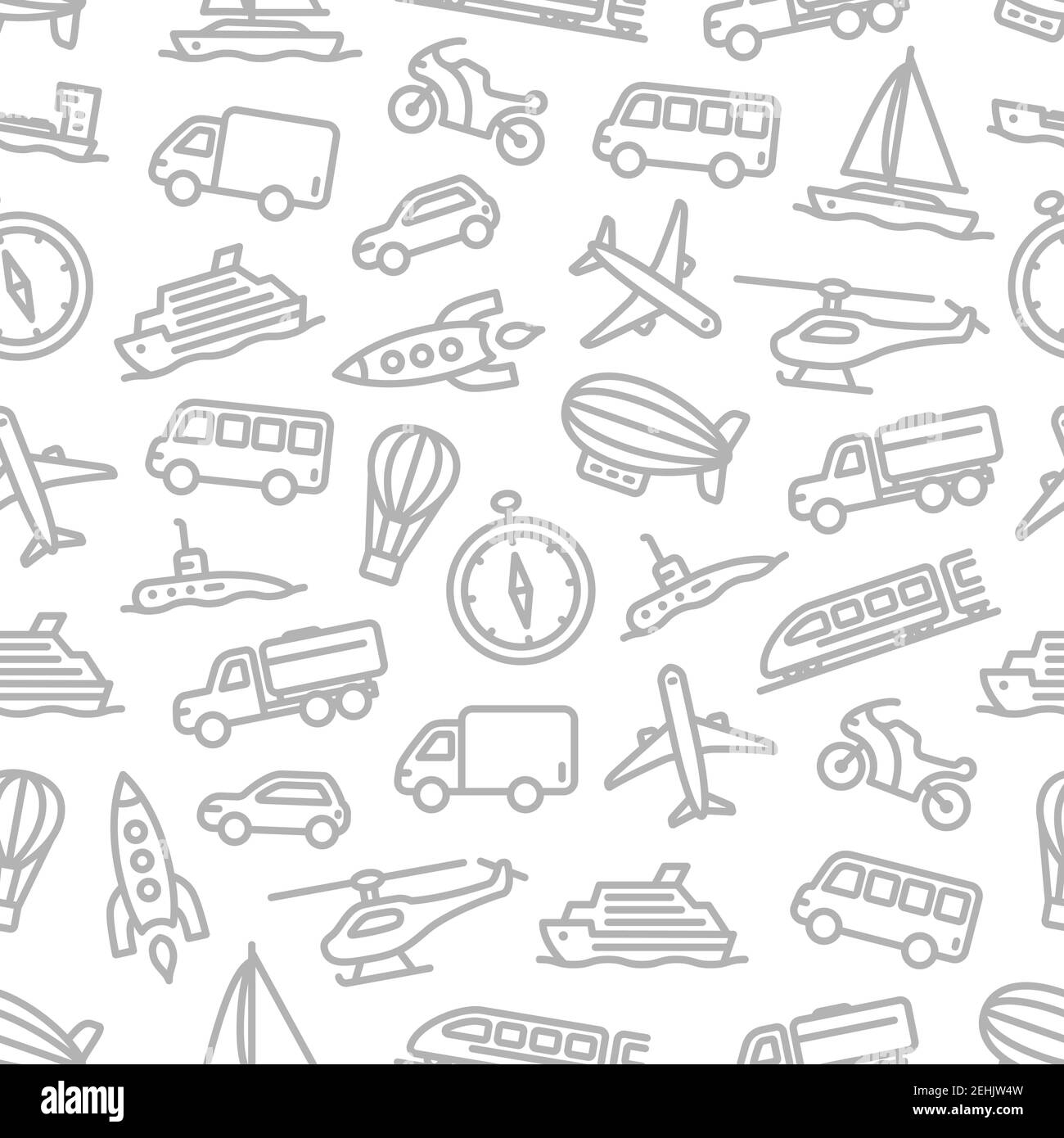 Travel seamless pattern background with car, track, airplane, sailboat ...
