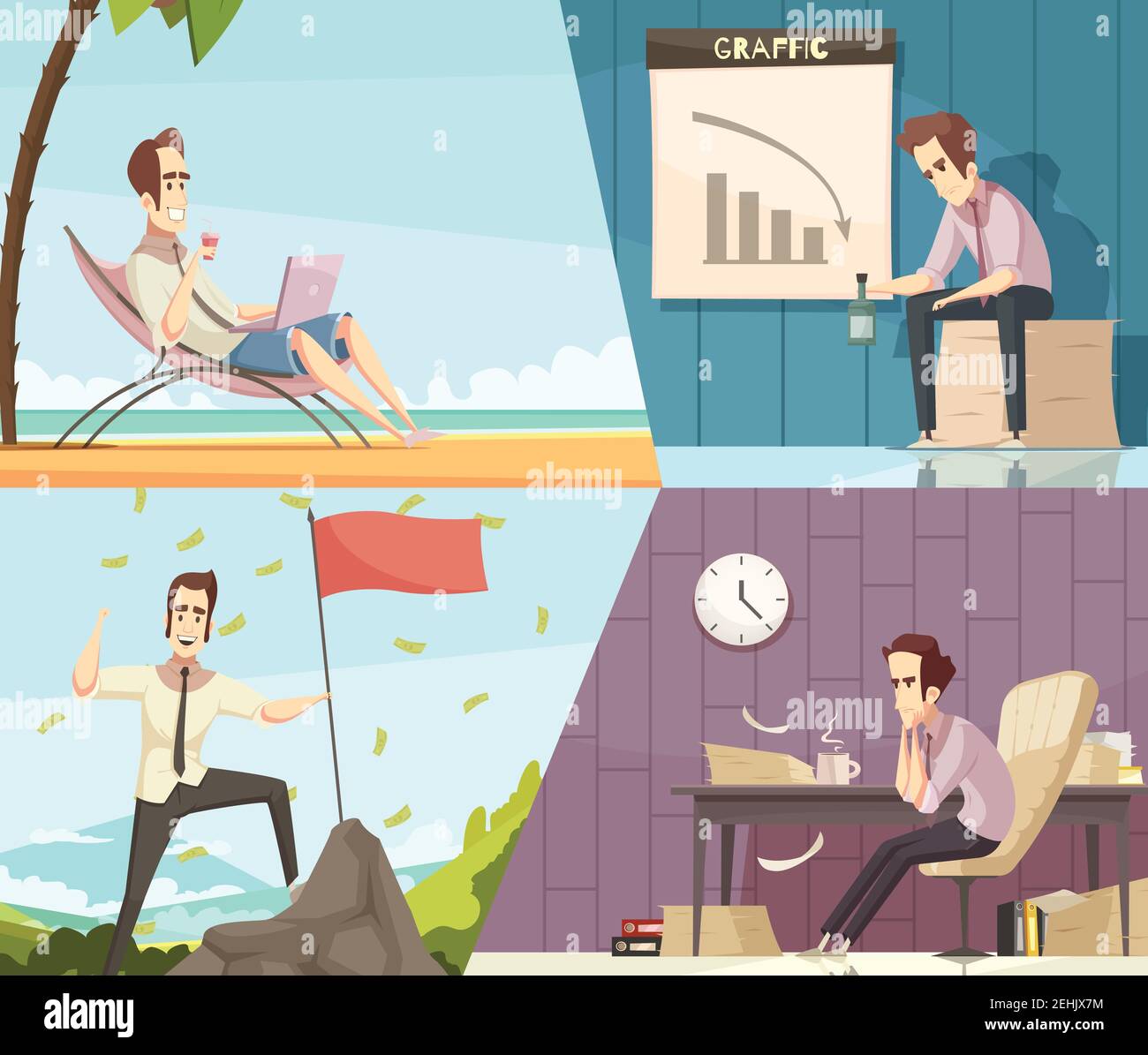 Business success and failure concept 2 retro cartoon banners with money ...