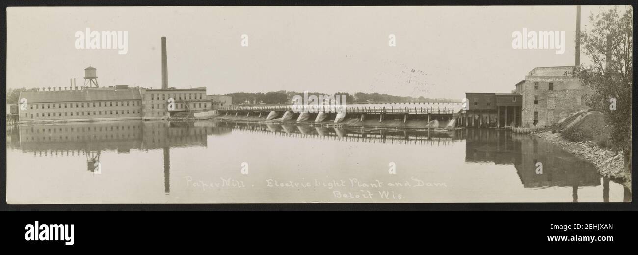 Paper mill, electric light plant and dam, Beloit, Wis Stock Photo - Alamy