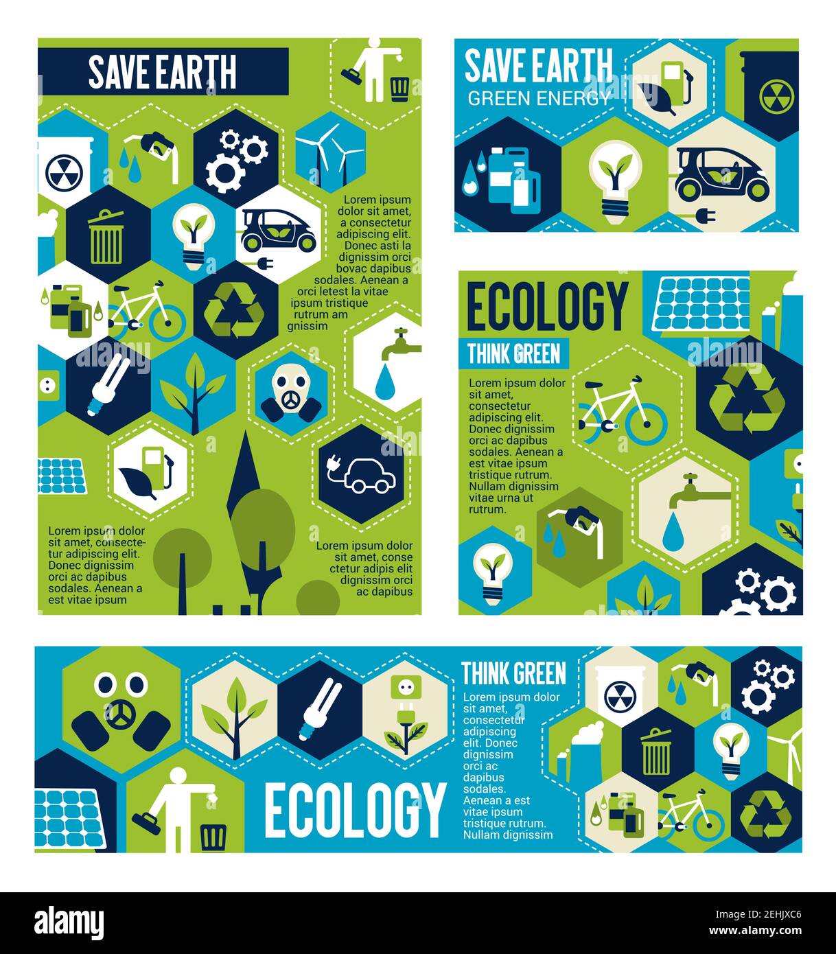 Think green eco banner with ecology and environment protection flat ...