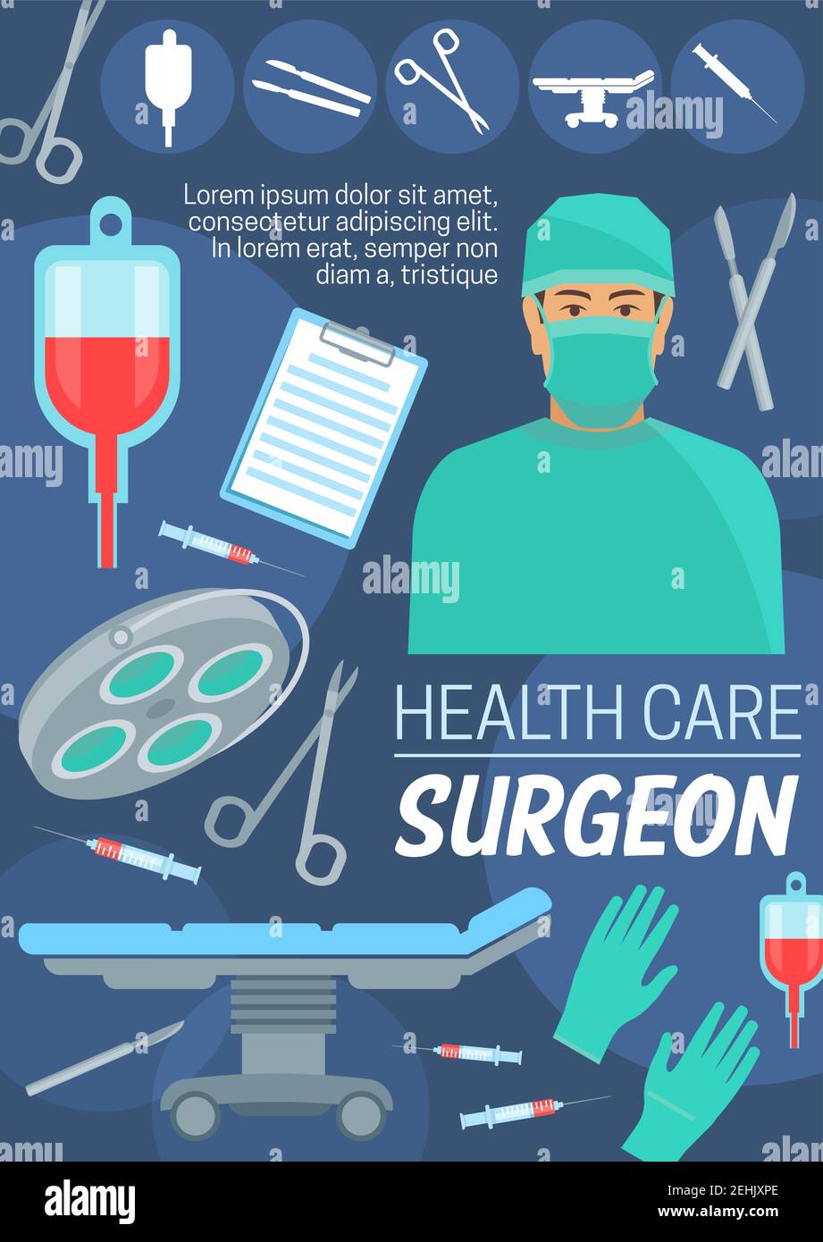 Surgeon doctor and health care. Vector medical equipment, blood pack ...
