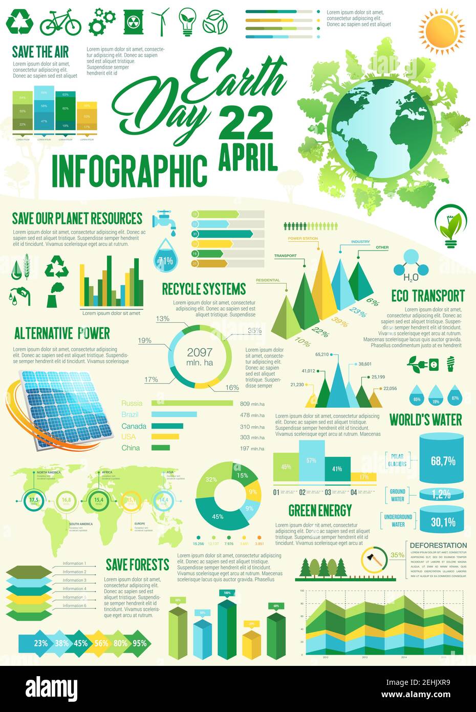 Ecology infographics for Earth Day design. Eco green energy resources ...