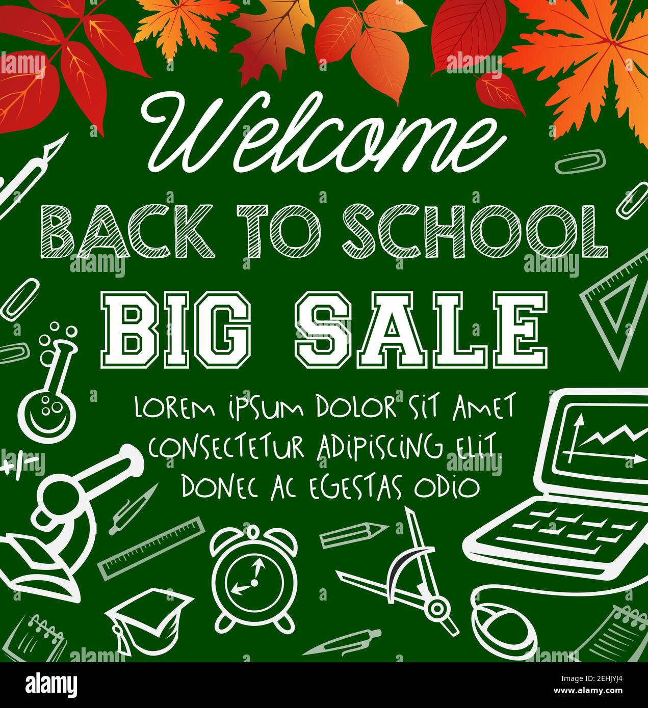 Back to school big sale promotion poster with school supplies chalk ...