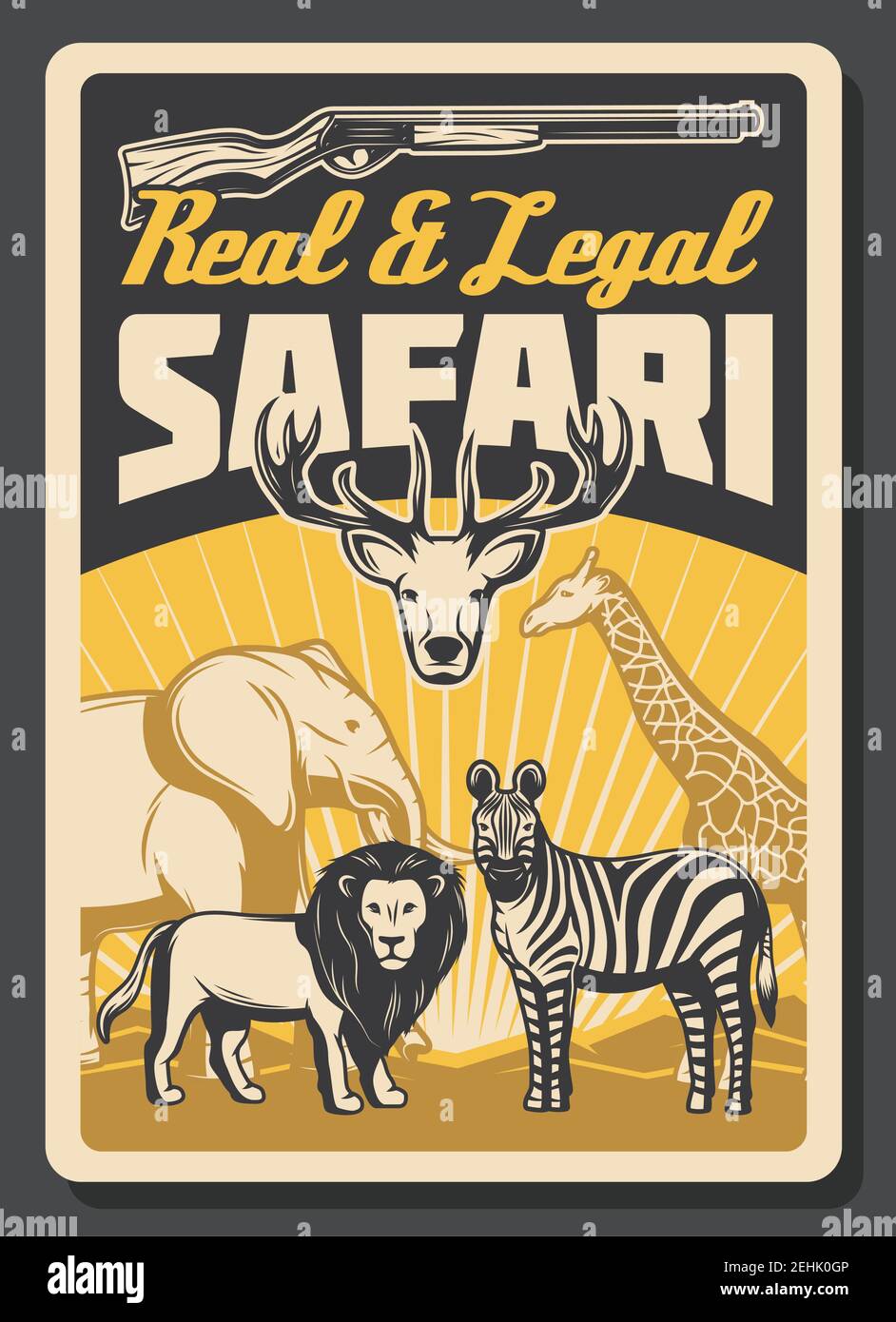 Safari african hunting vector poster with wild animals. Safari among ...