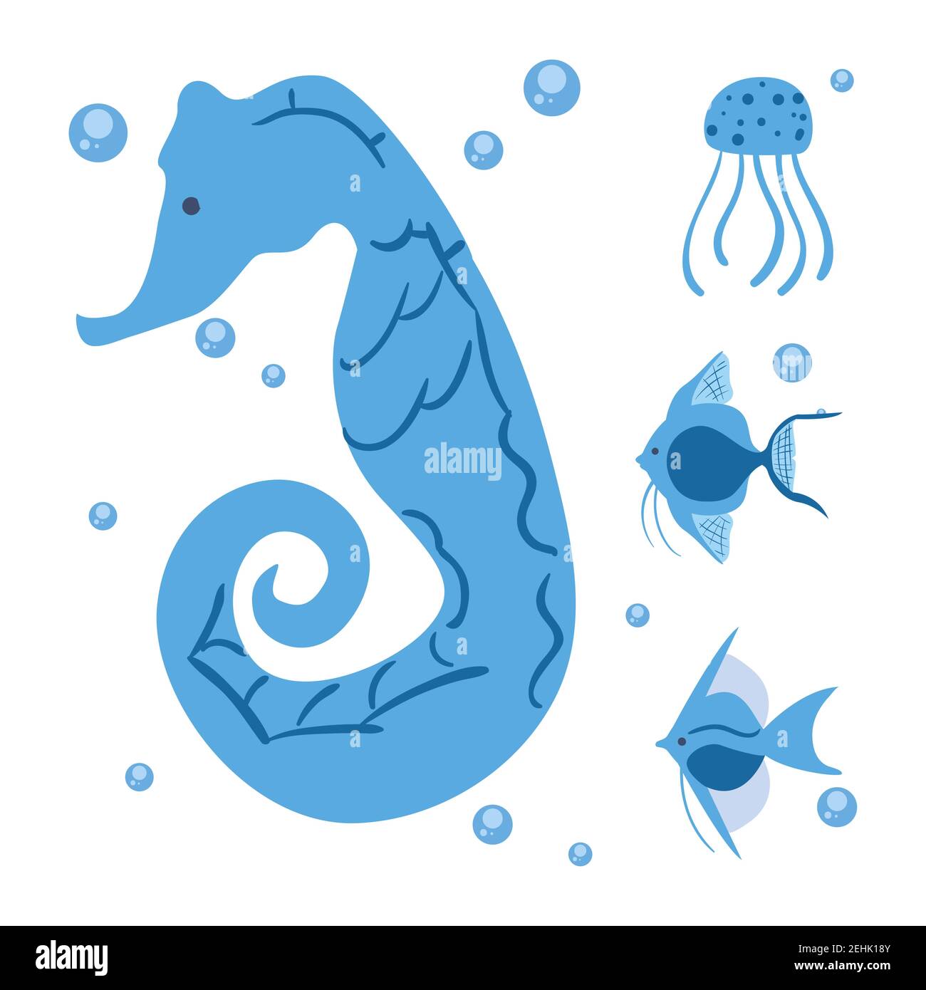 Blue sea animals icon collection design life ecosystem fauna and ocean ...