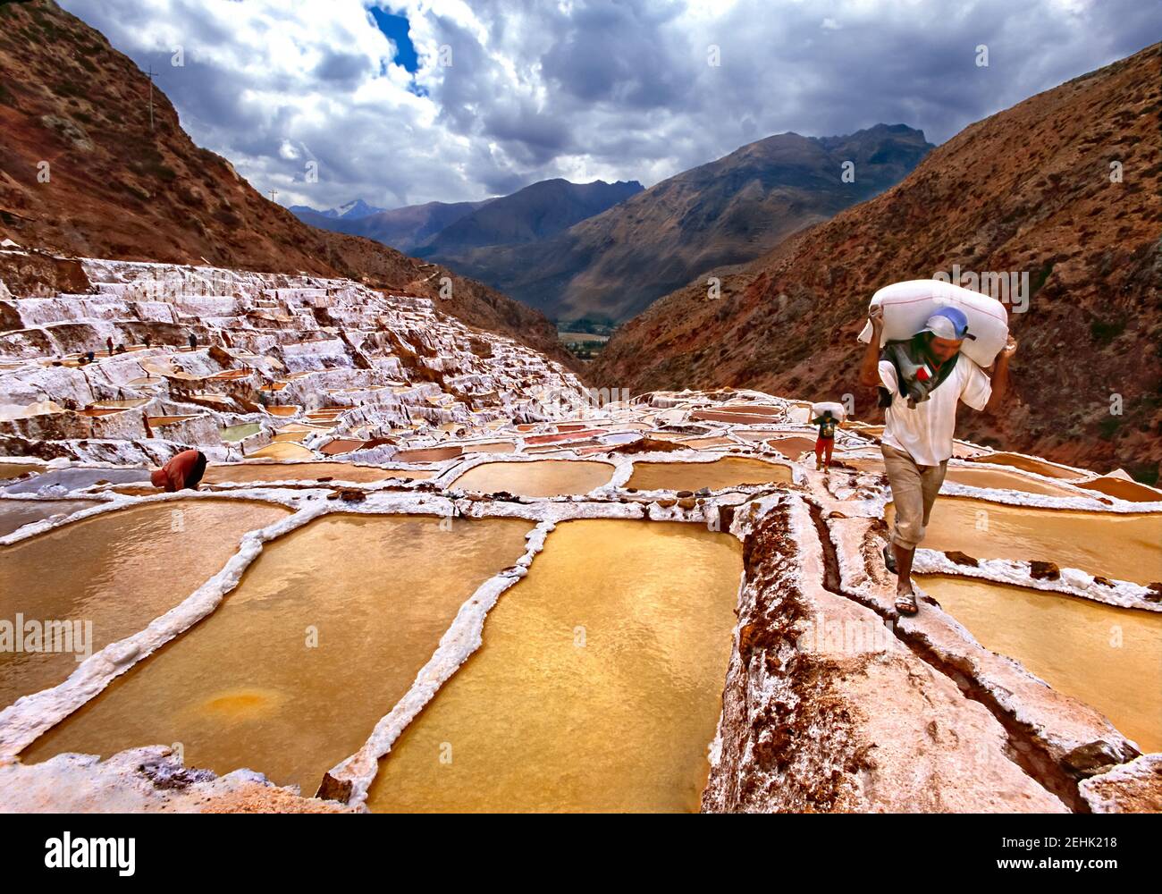 Salt ponds of Maras (Salinas de Maras),Sacred Valley, Peru Stock Photo ...