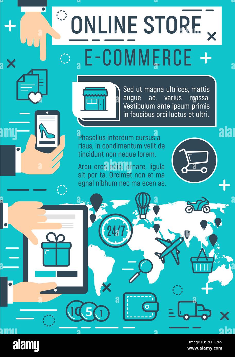 E-commerce and online store poster for buy and pay technology. Vector ...