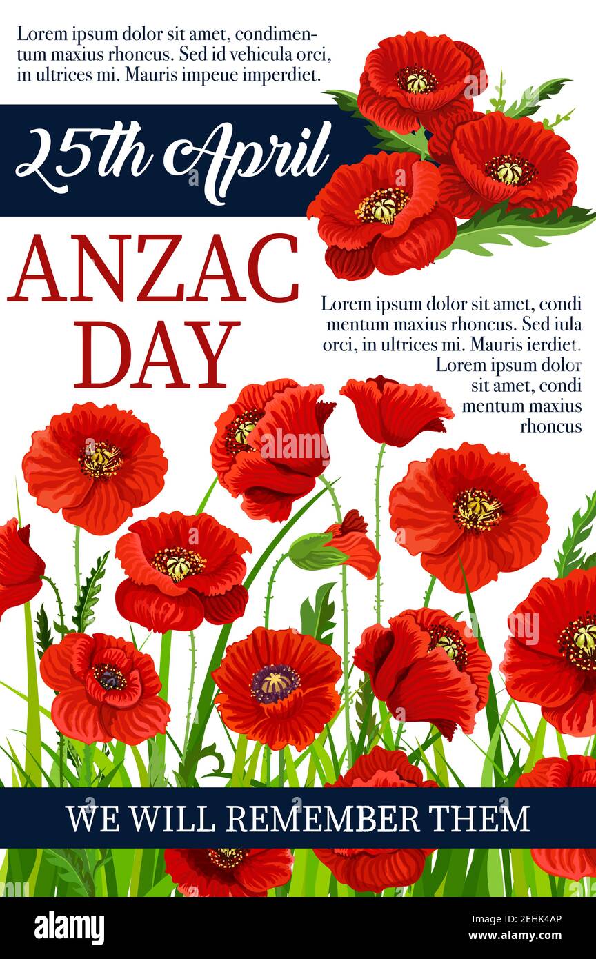 Anzac Day poppy flowers design poster for Lest We Forget of Australia ...