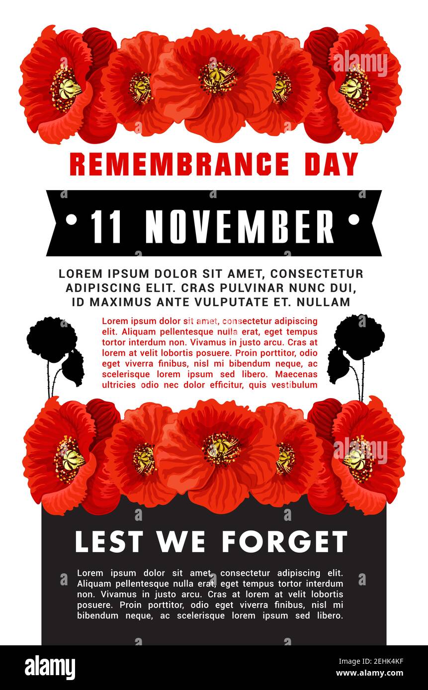 Creative vector poster for Remembrance day. Banner with red poppies ...