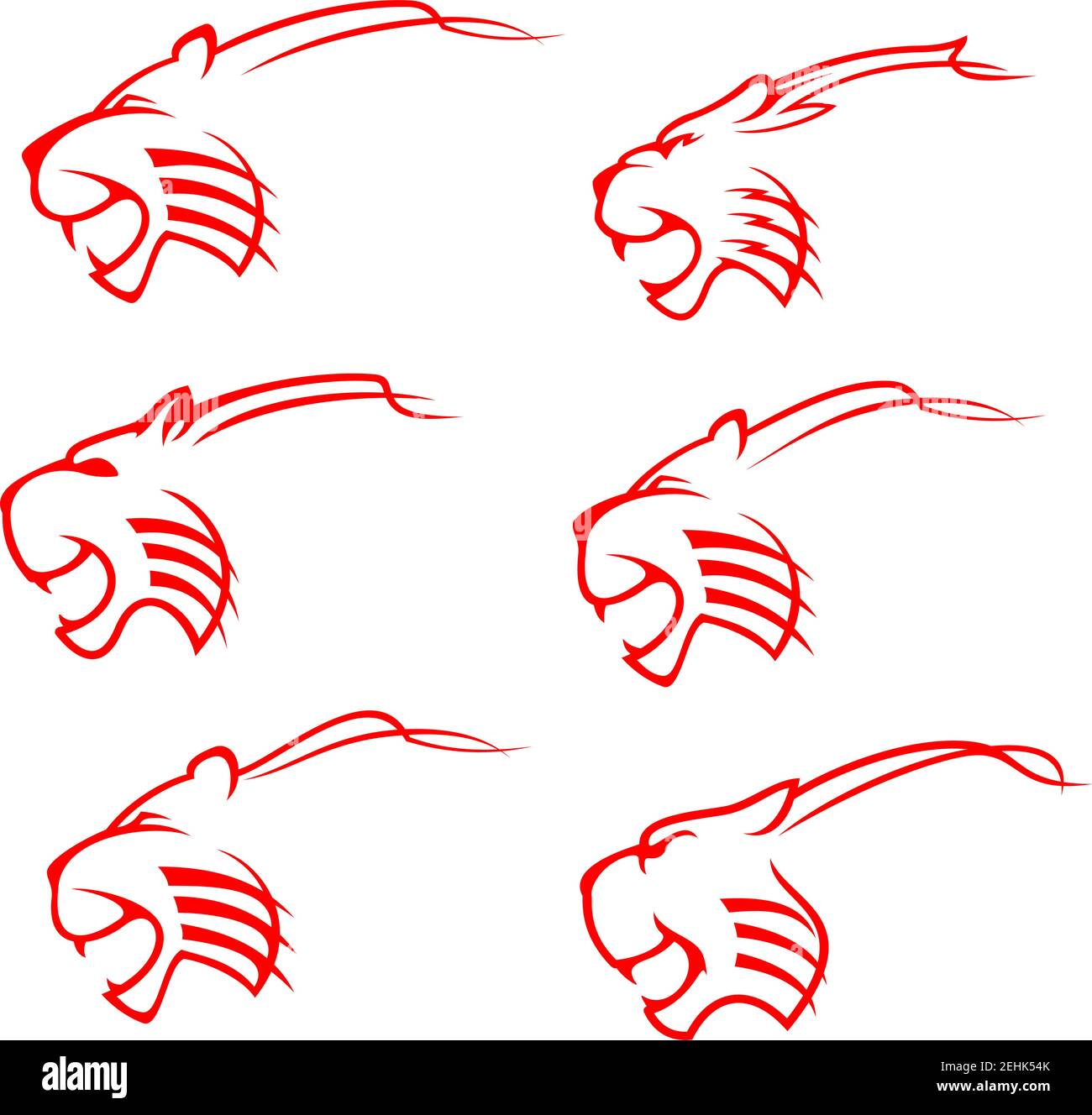 Tiger animal icons, red wild cat silhouette mascot design. Danger ...