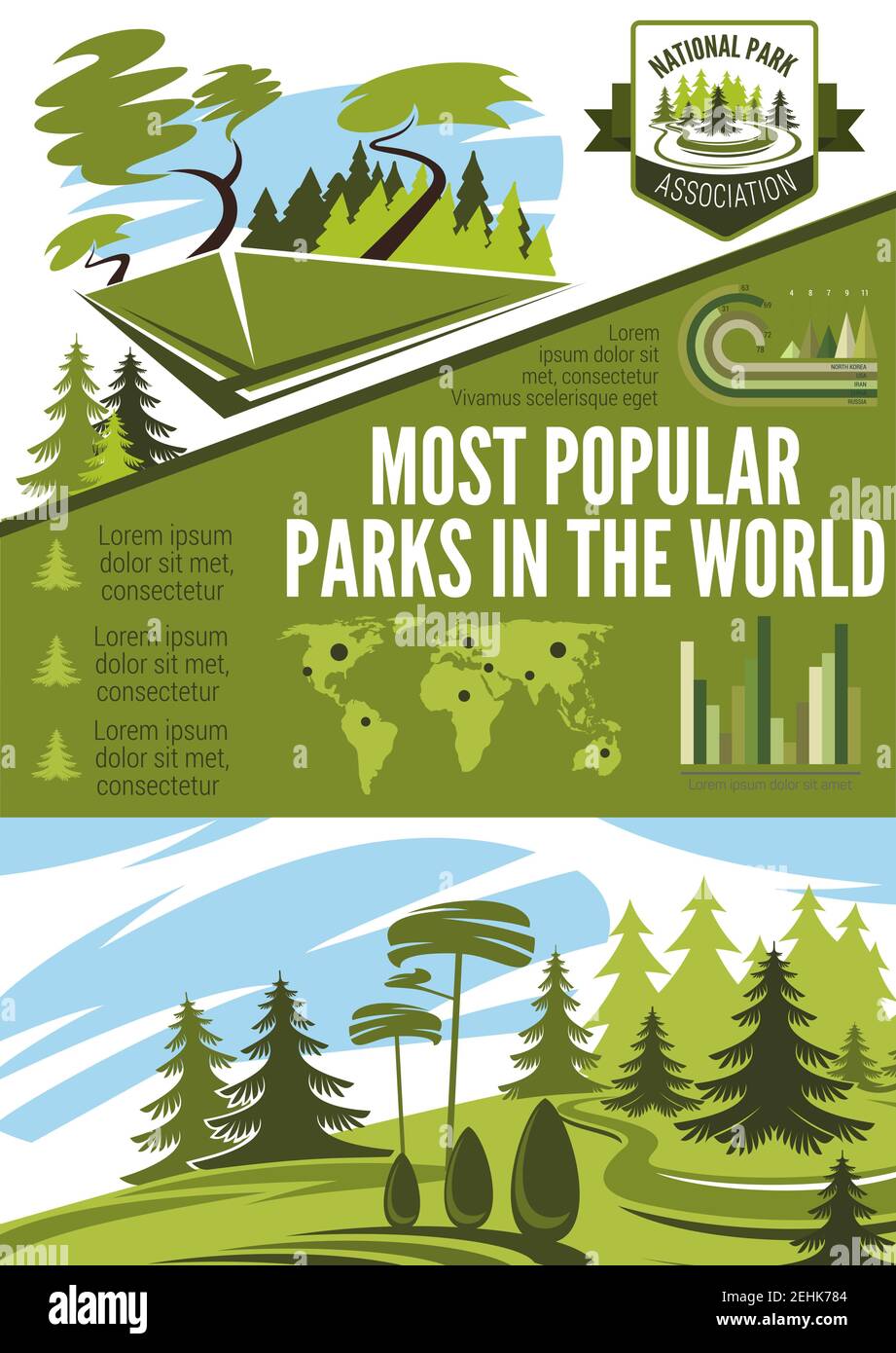 Landscape architecture and horticulture infographic. National park ...
