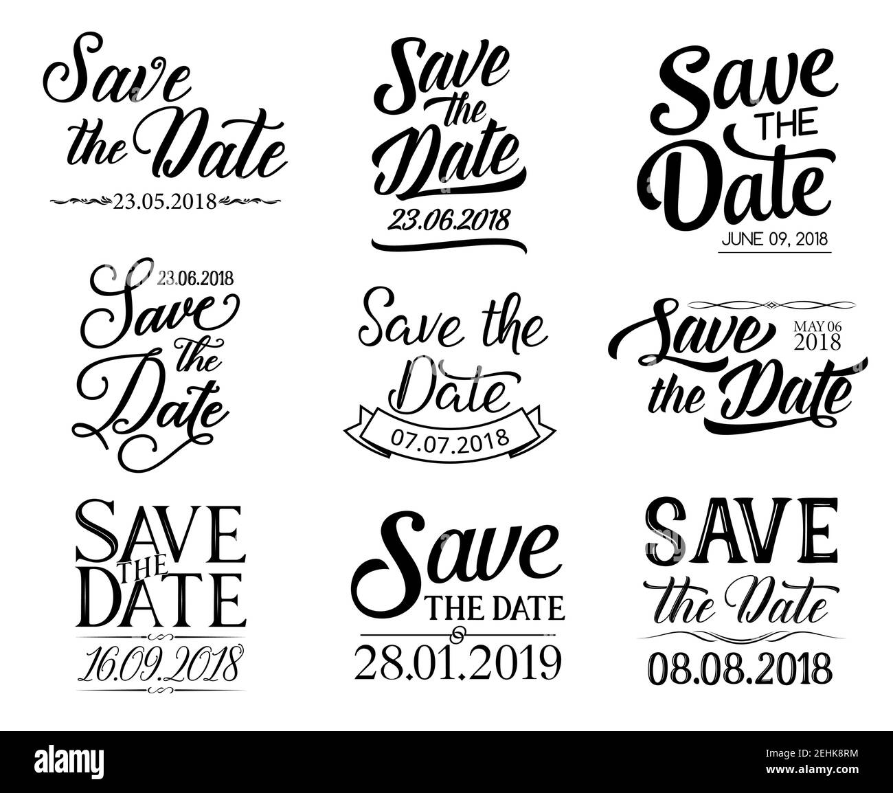 Save the Date or wedding and RSVP lettering for greeting and invitation ...