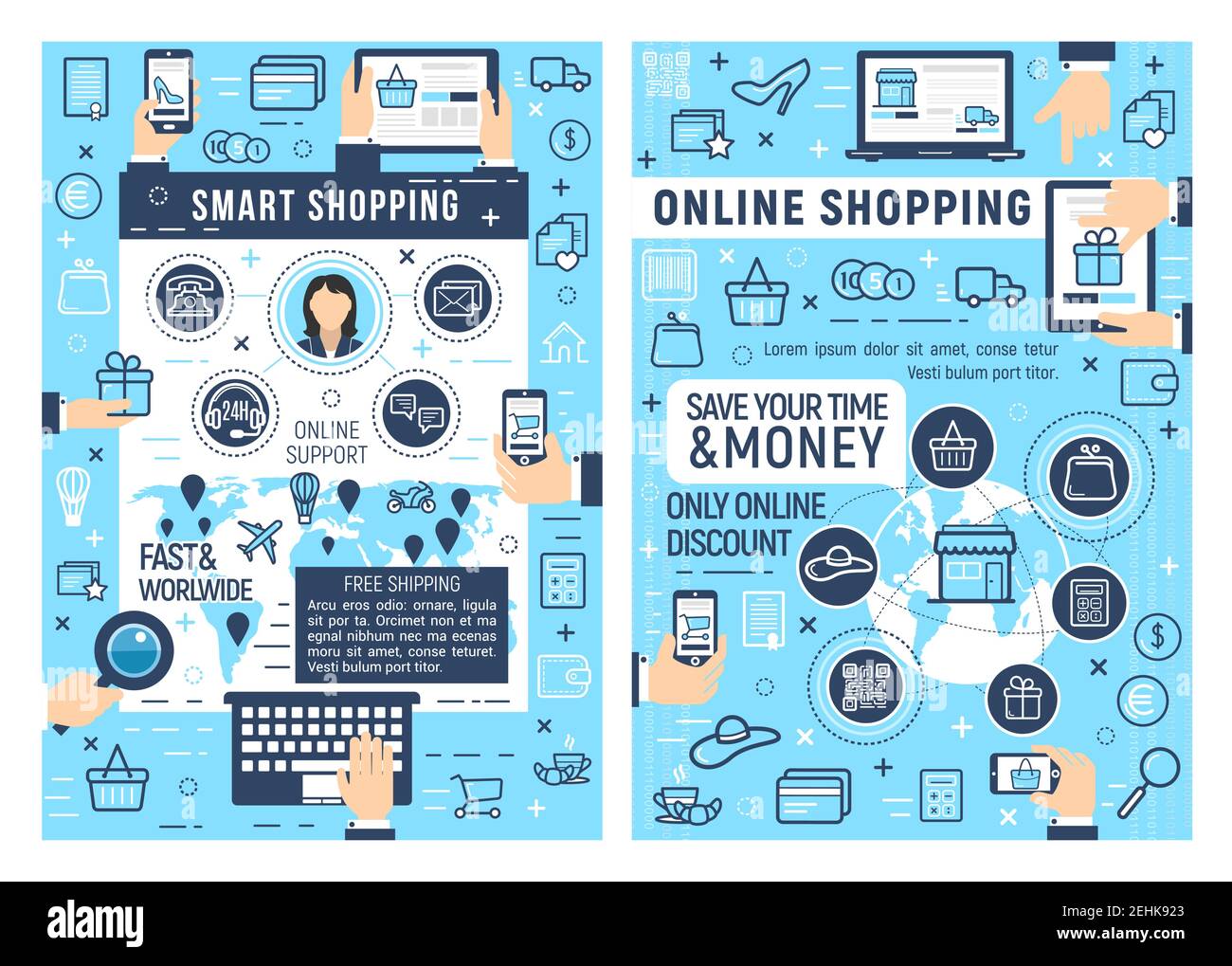 Online smart shopping and e-commerce business. Laptop, tablet or mobile ...