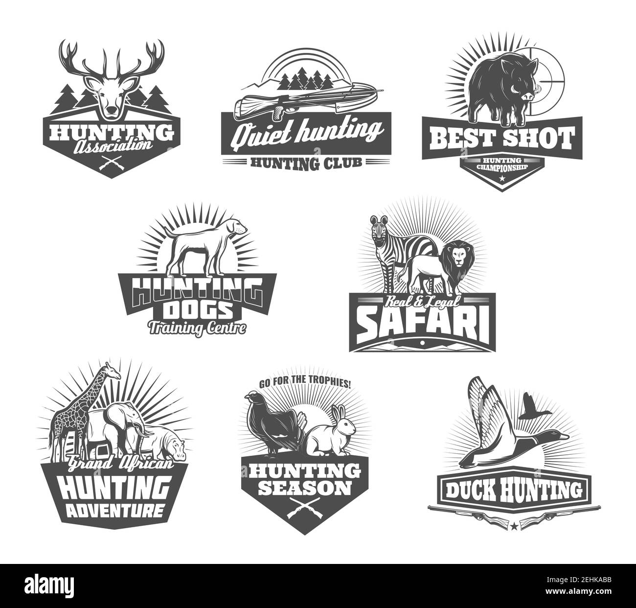 Hunting retro icons of african safari and hunter sport club. Wild ...