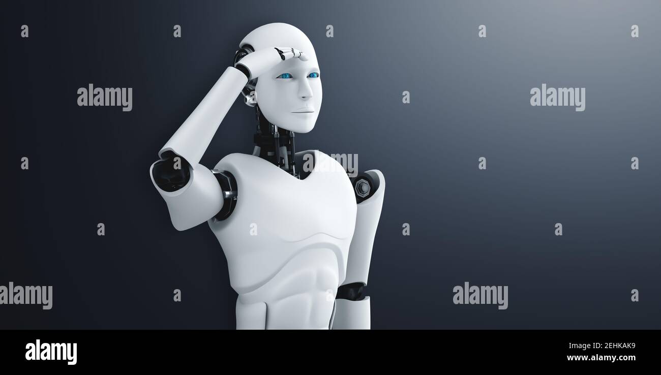 Standing humanoid robot looking forward on clean background 3D ...