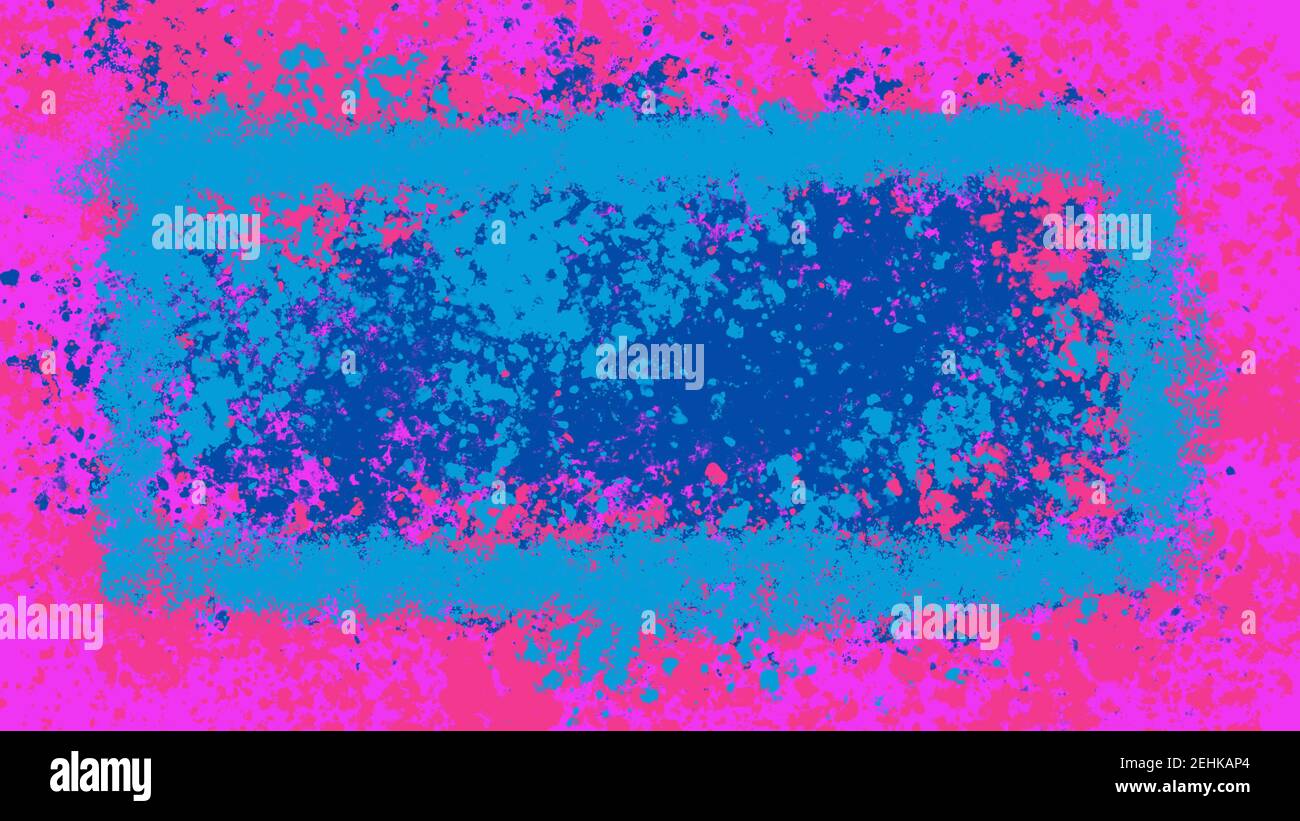 An abstract pink and blue grunge splatter rectangle outline background ...