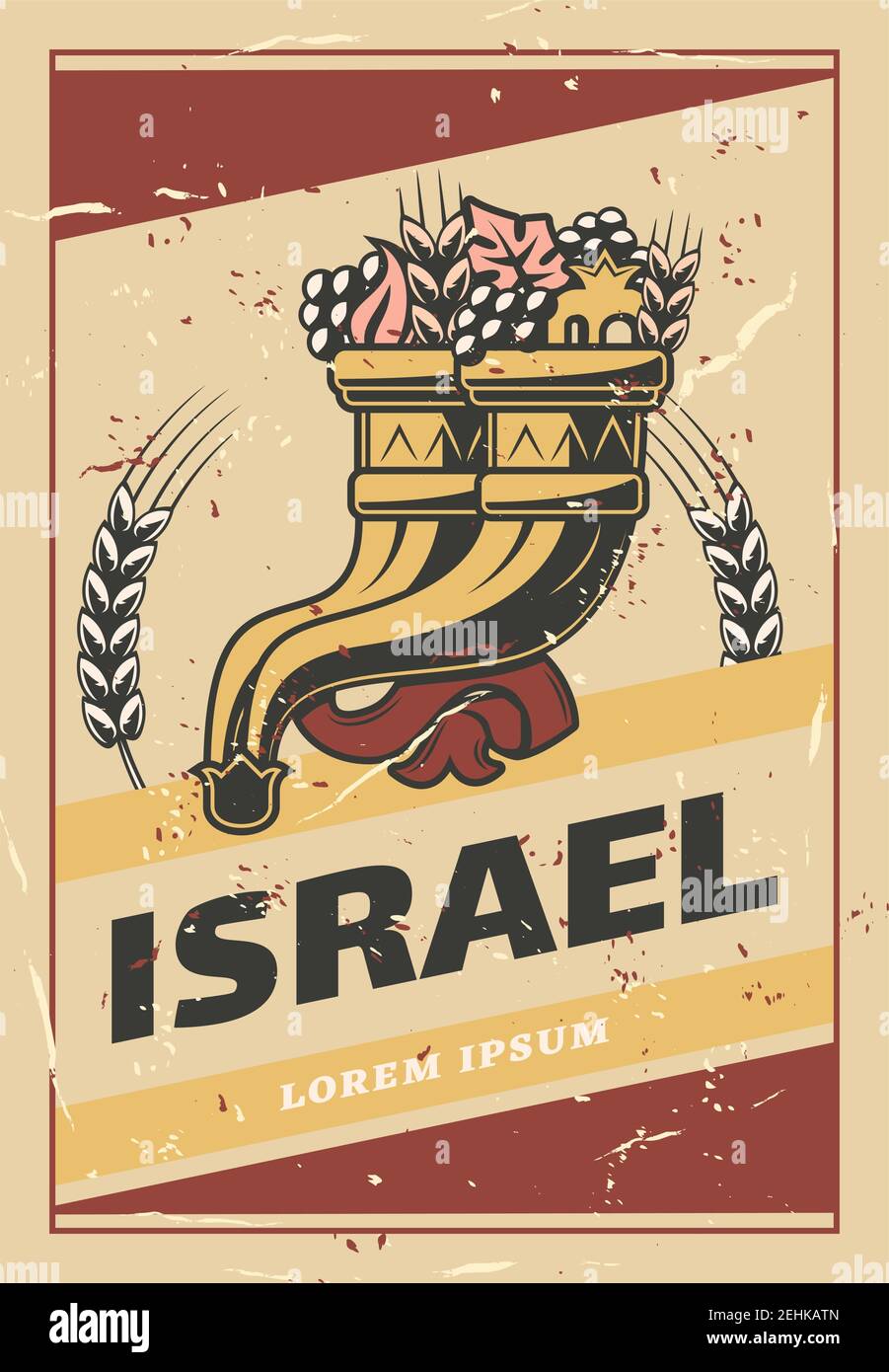 Israel retro poster of cornucopia or Judaism religious symbol, of ...