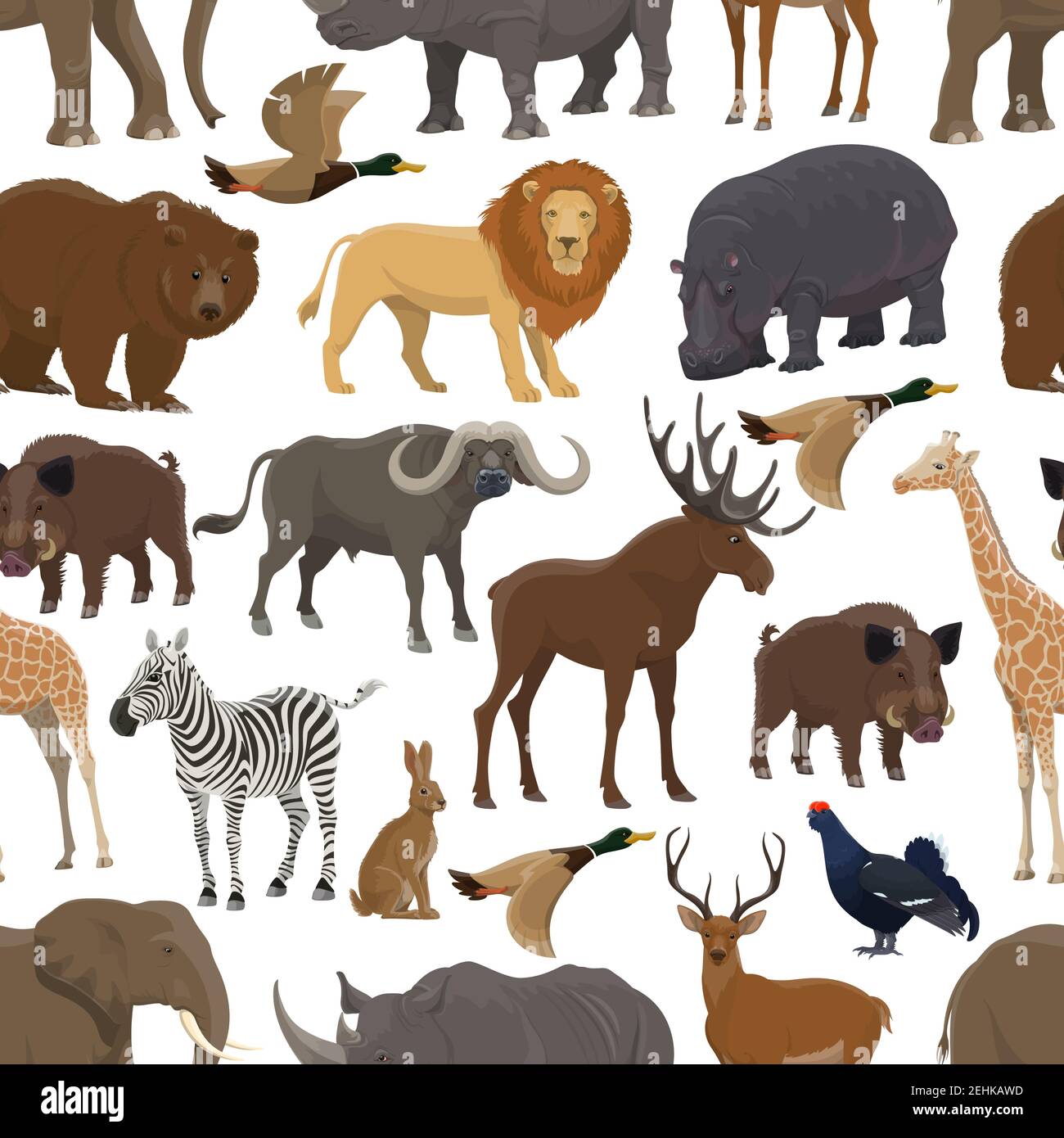 Wild animal and bird seamless pattern background for hunting sport ...