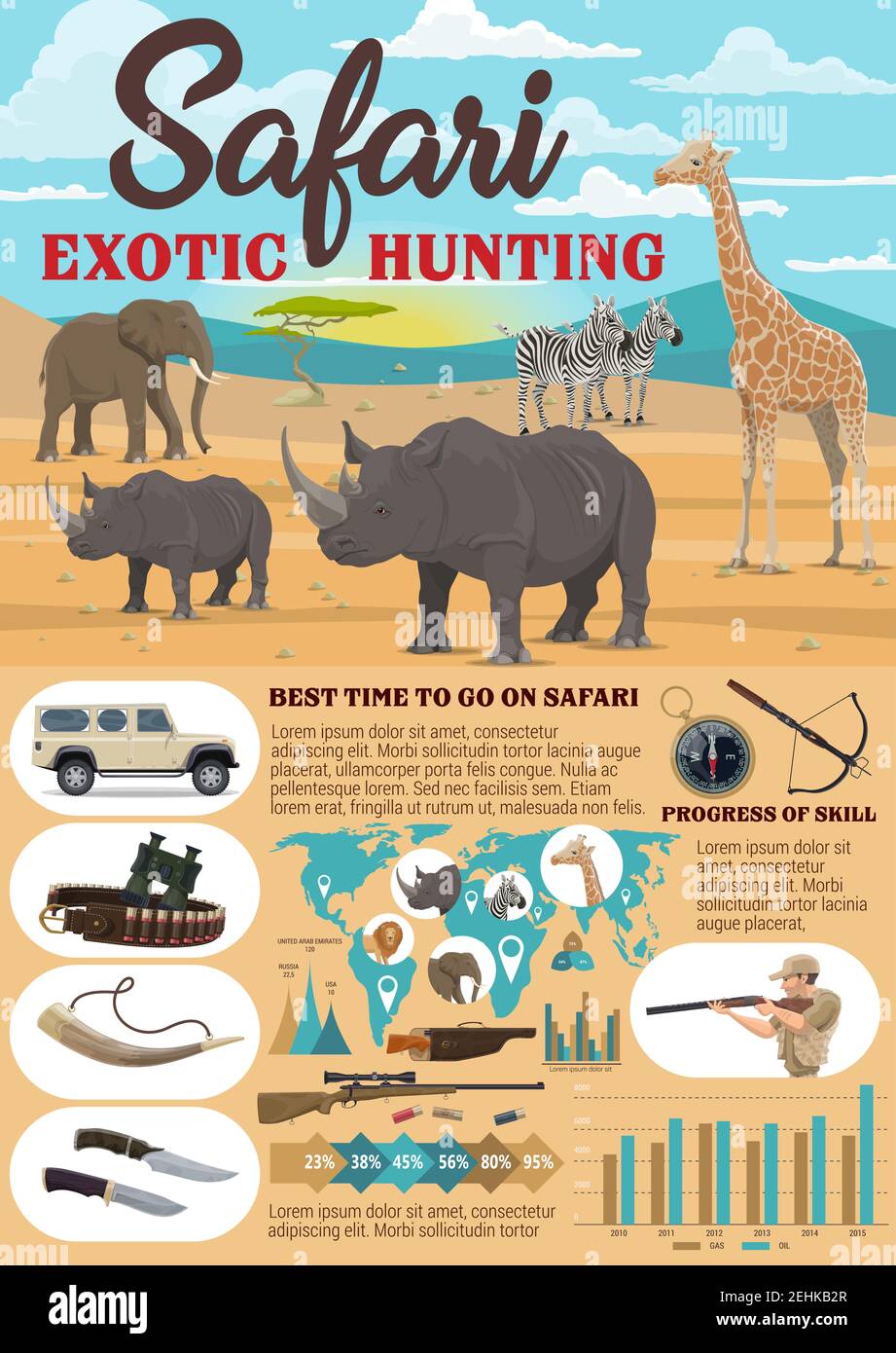 African Safari hunting infographics. Vector statistics on hunt open ...