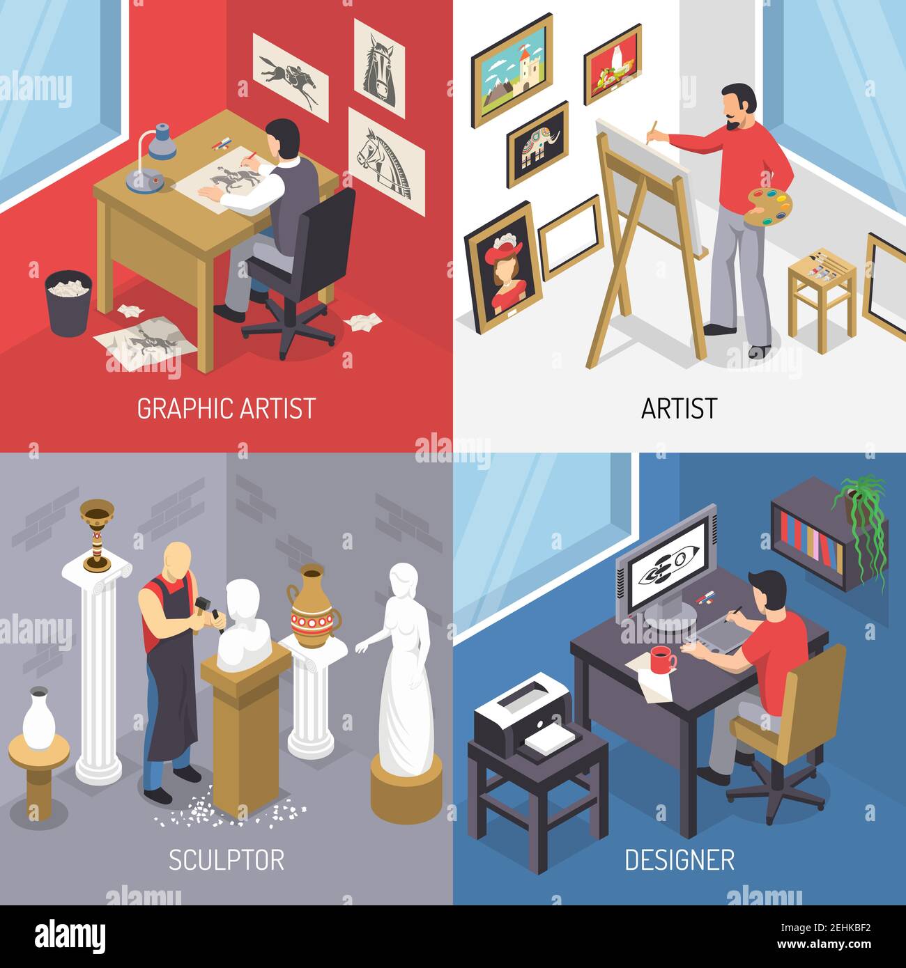 Artists isometric design concept including painting and graphic drawing ...