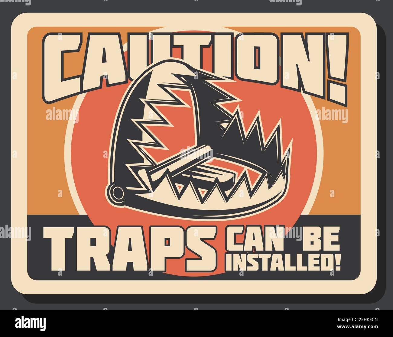 Hunter trap warning retro signboard, hunting open season. Vector ...