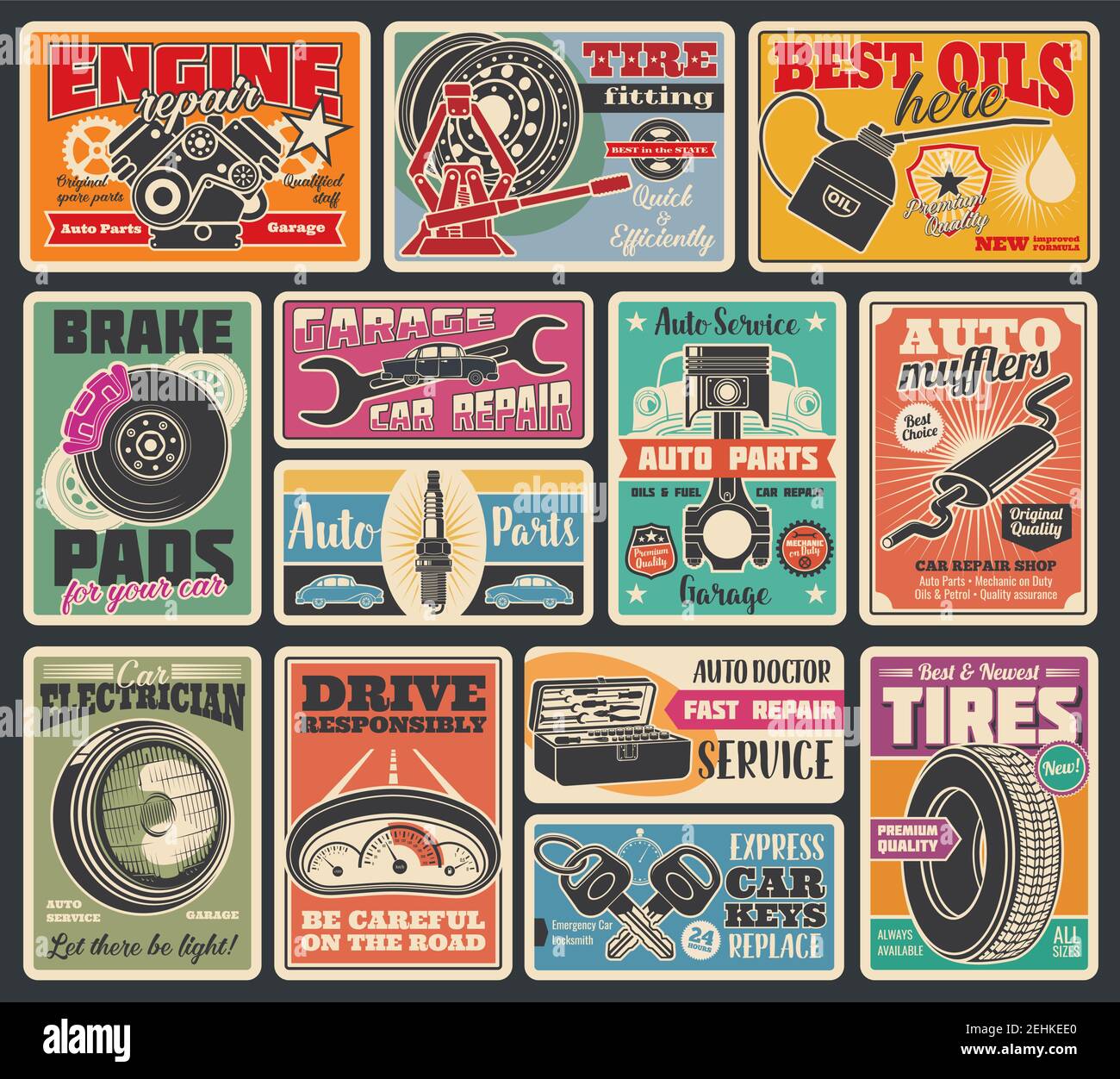 Car service and auto center vintage signboard. Vector retro design of ...