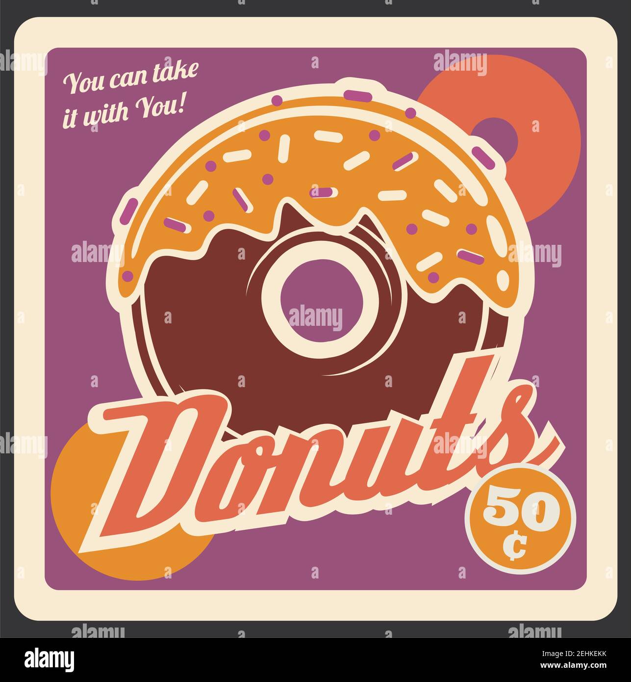 Donut retro poster, fast food restaurant or cinema bistro signboard ...