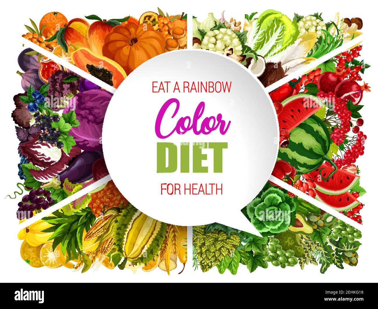 Color diet, rainbow colored groups of food ingredient. Healthy ...
