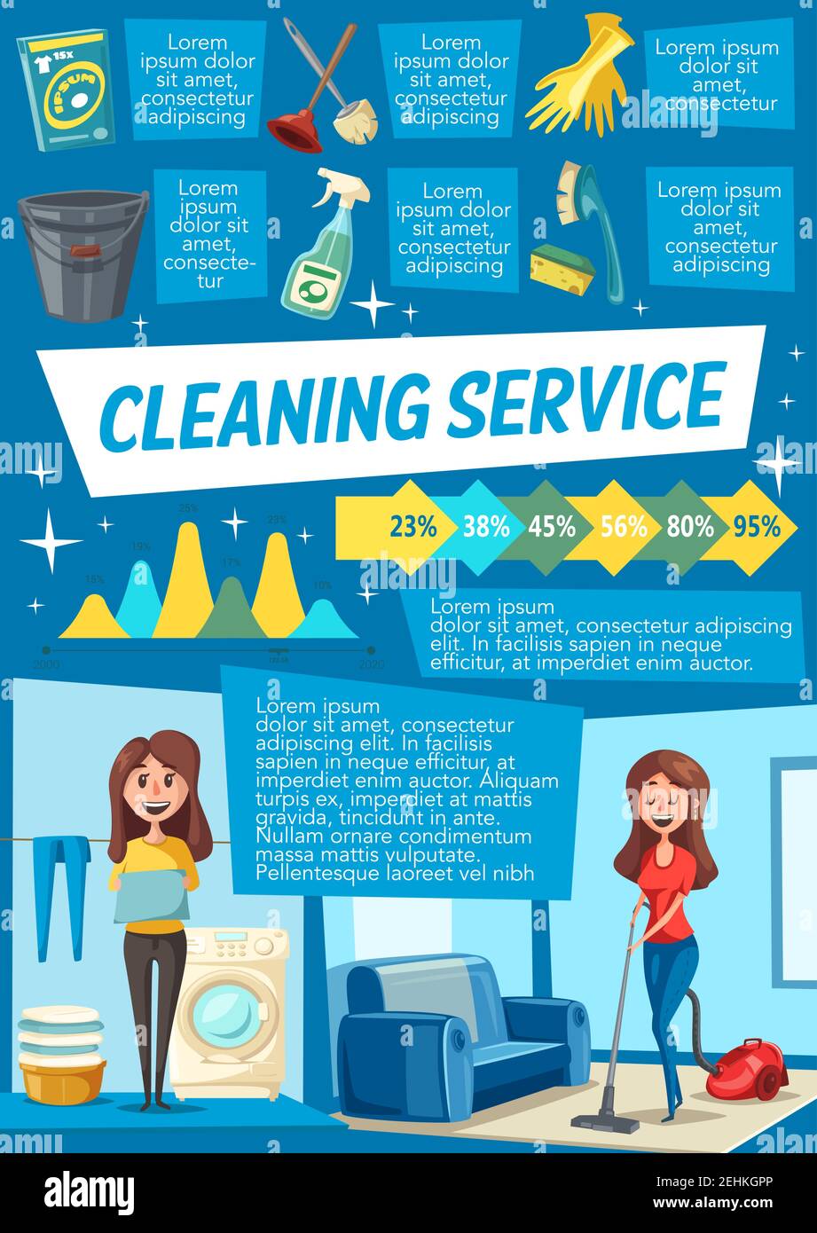 Cleaning and laundry service infographics. Household work statistic ...