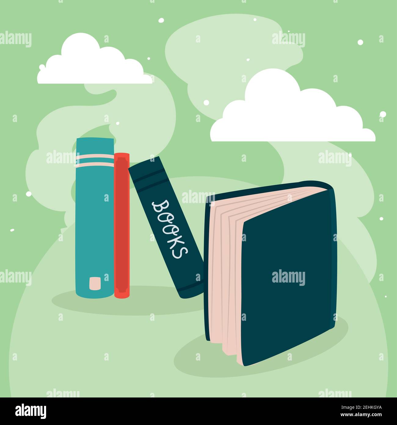 book with clouds on green background design, Education literature and ...
