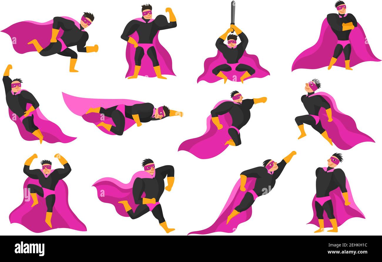 Set of superhero actions and emotions including flying, running and ...