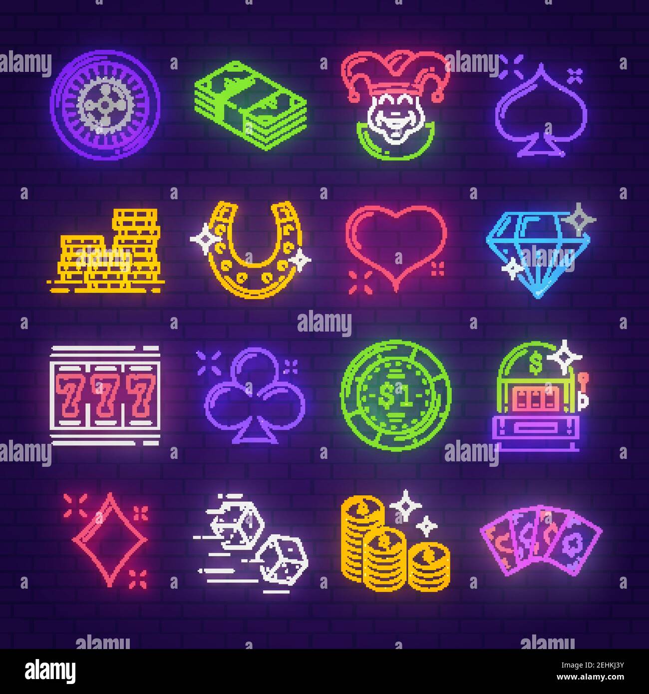 Casino neon signboards for poker or gambling game and slot machine ...