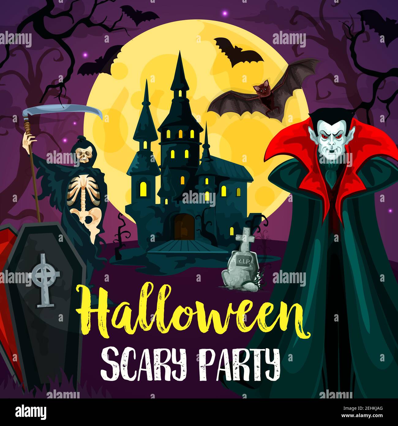 Halloween night scary party invitation of october horror holiday ...