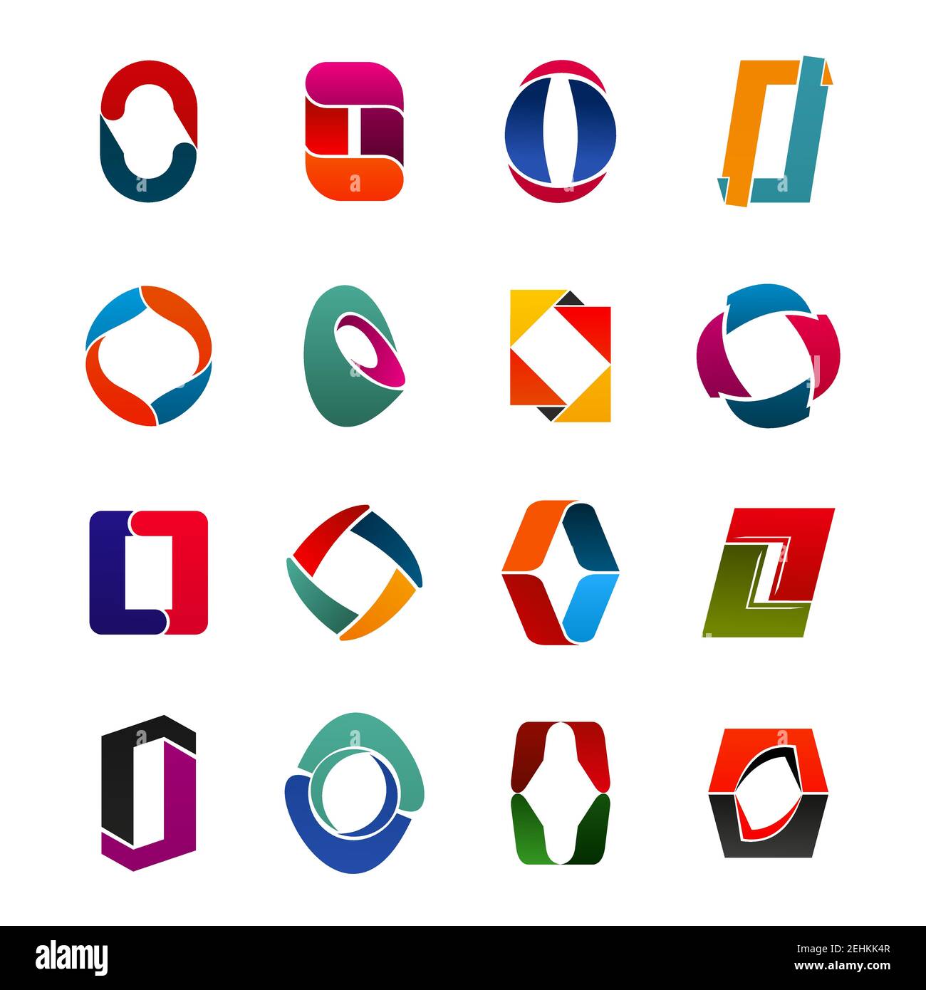 Icons shaped as O letter for business and organizations set. Rounded ...